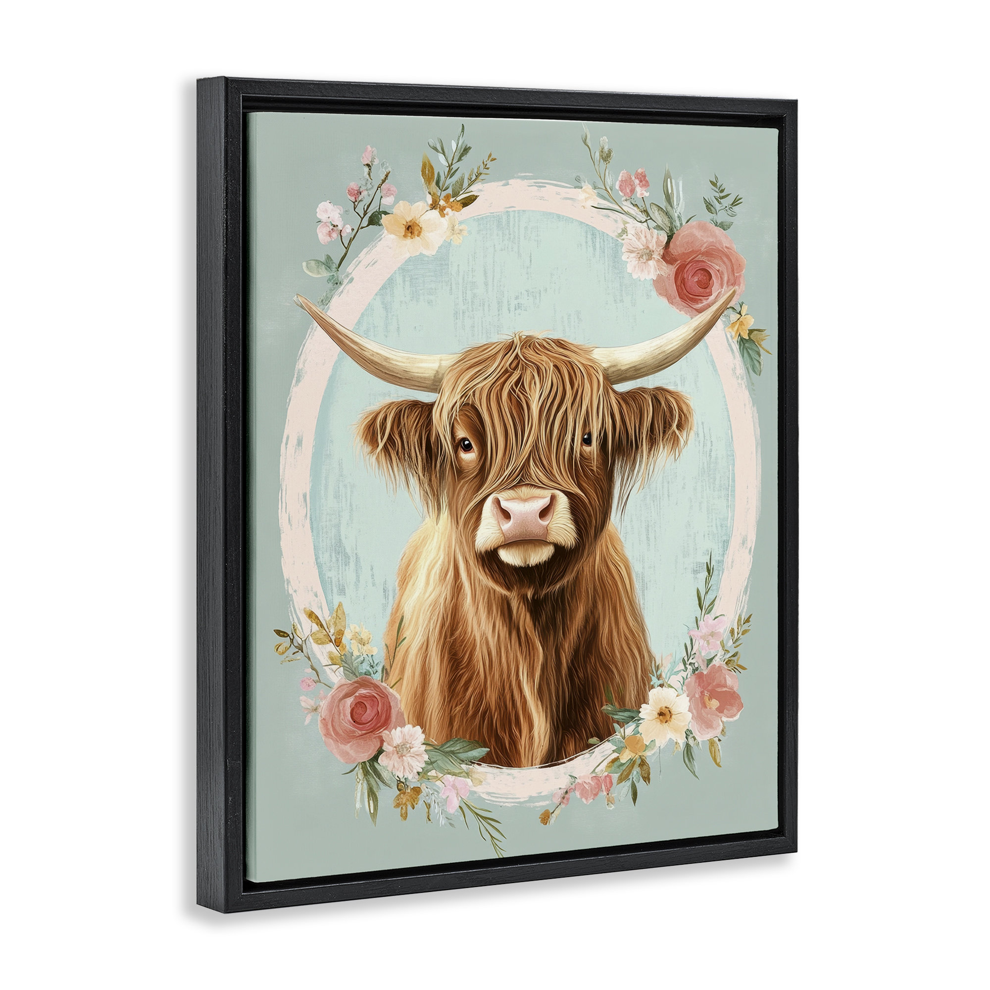 Ophelia & Co. Highland Cow In Floral Border Floating Frame, design by ...