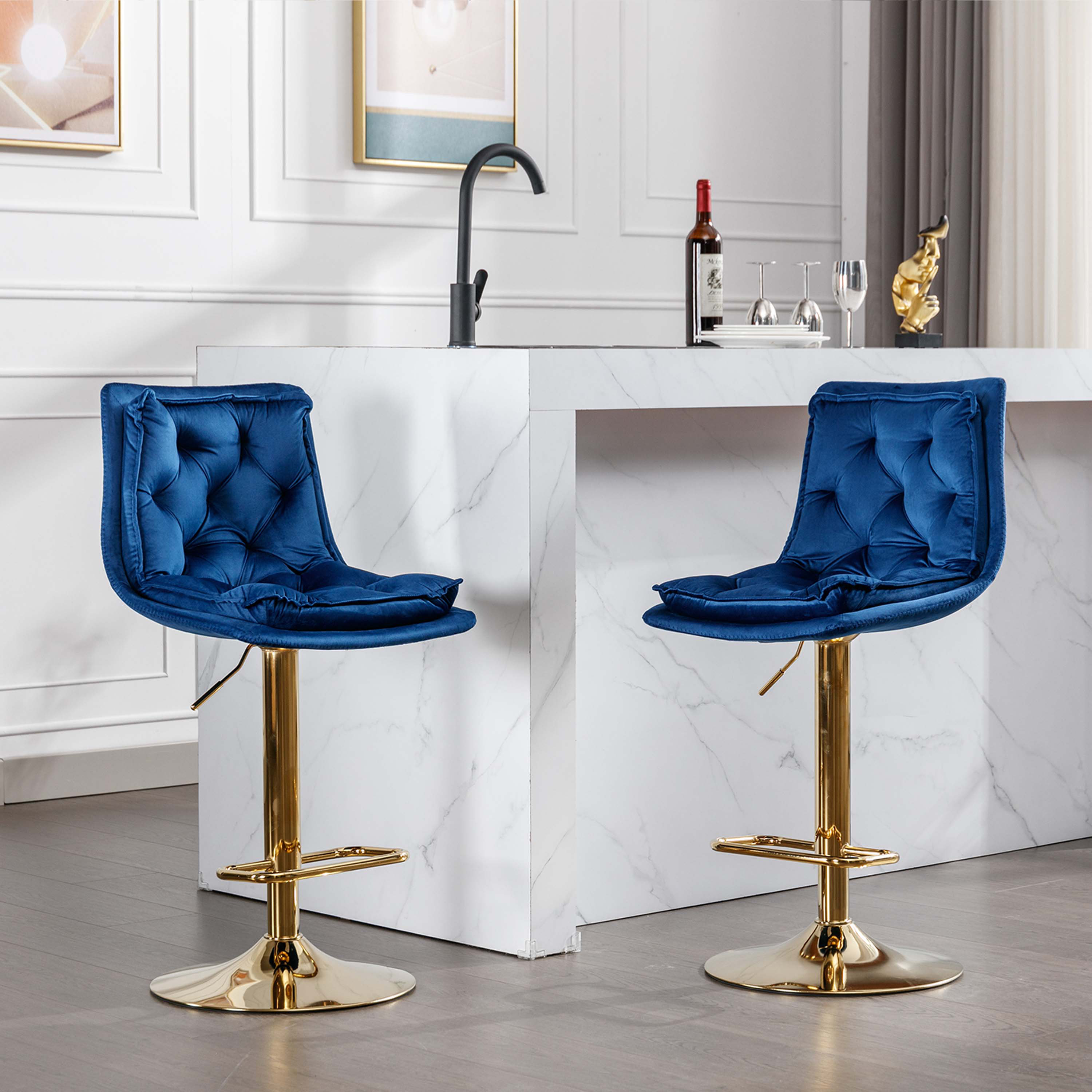 Mercer41 Set of 2 Bar Stools,with Chrome Footrest and Base Swivel ...