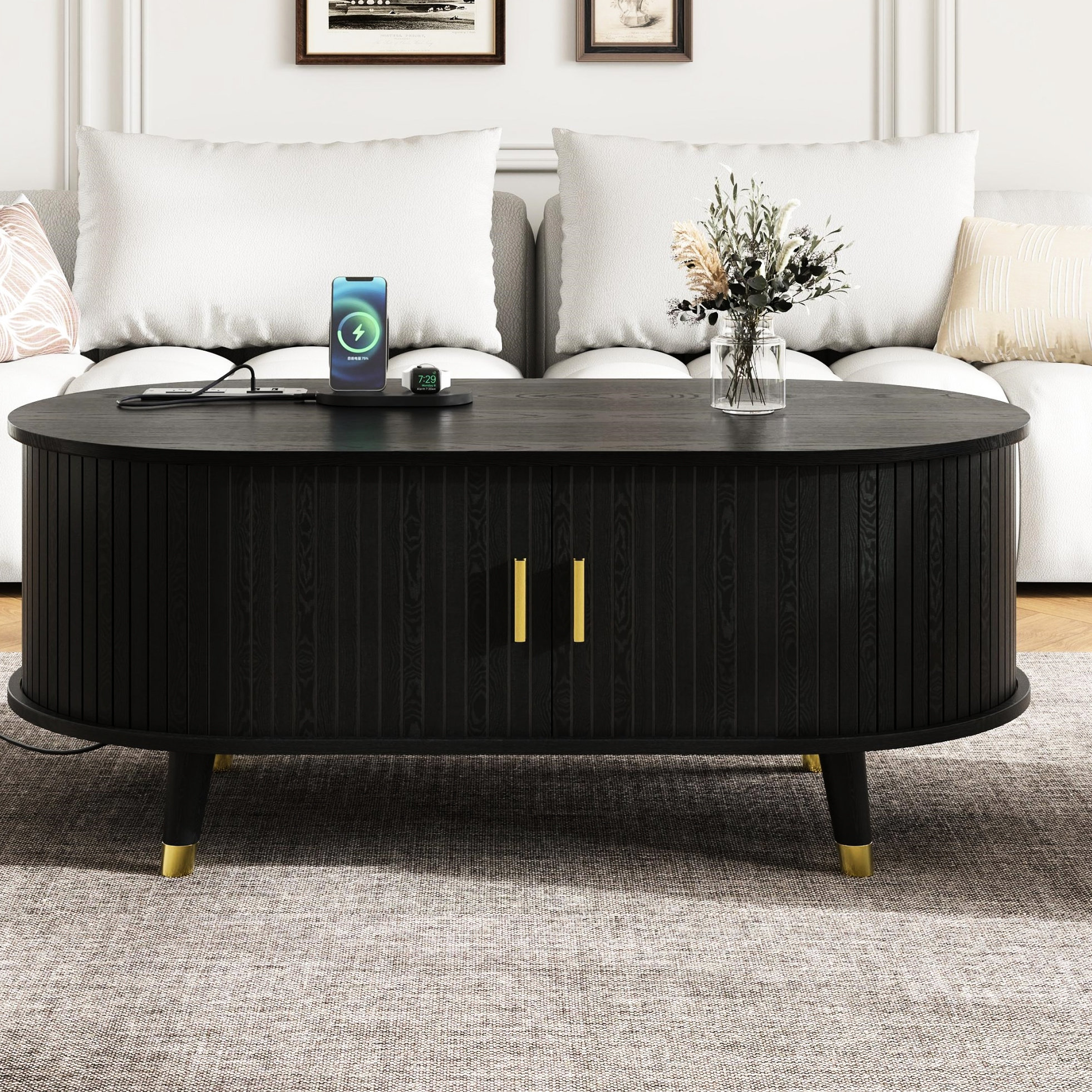 George Oliver Fluted Coffee Table, Mid - Century Oval Center Table With ...