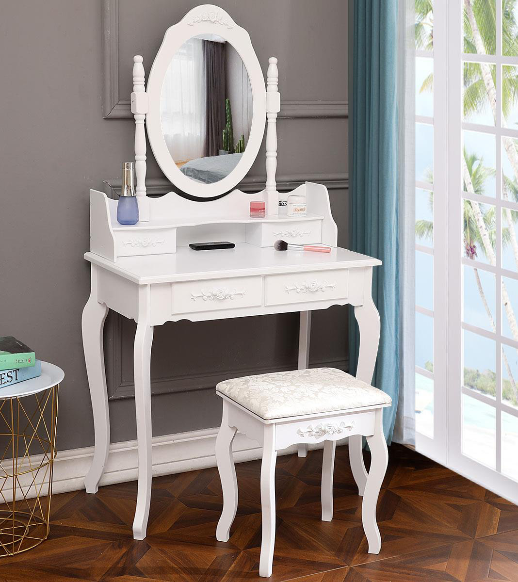 Ophelia & Co. Demorest Vanity Set with Stool and Mirror & Reviews | Wayfair