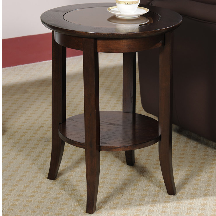 Charlton Home® Round Solid Wood Side Table inChocolate Oak & Reviews ...