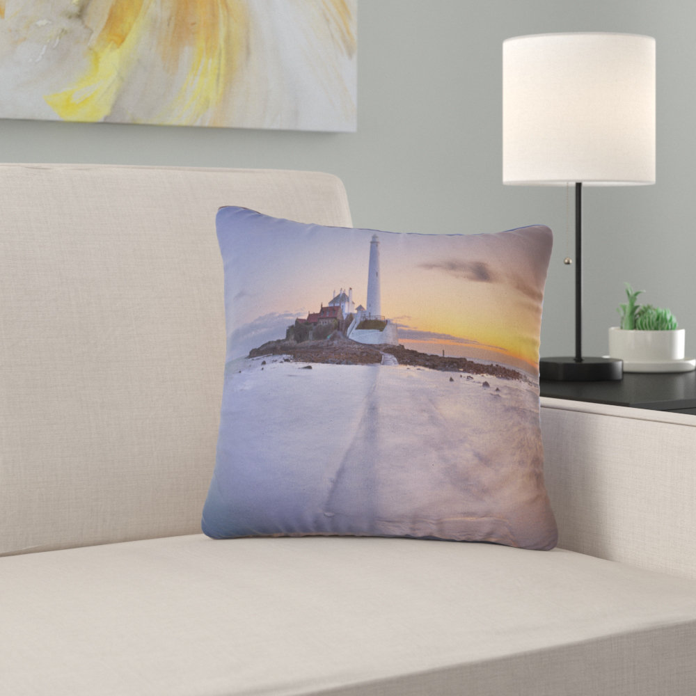 Design Art Seascape Sunrise Over St. Mary's Lighthouse Pillow | Wayfair