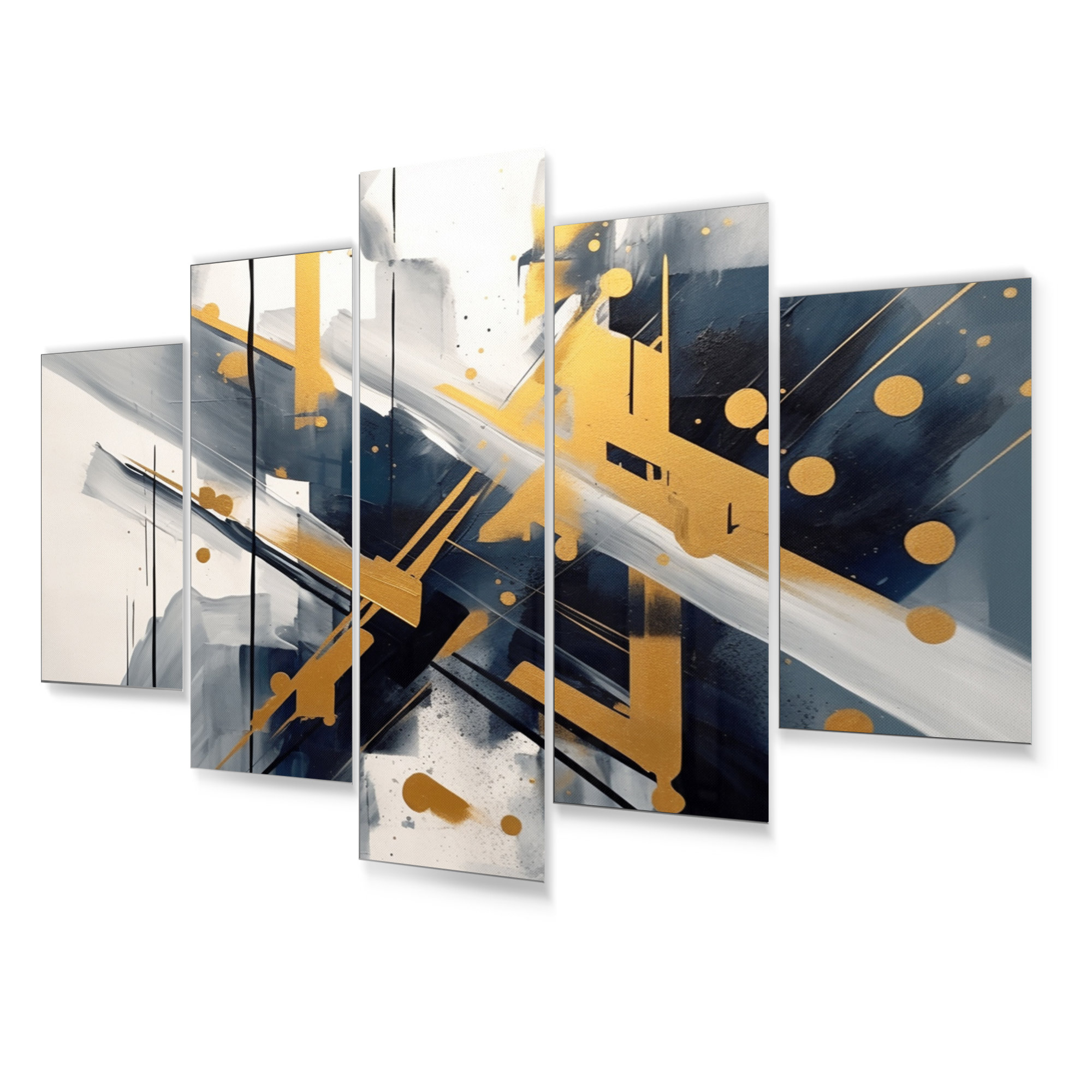 Mercer41 Black and Gold Depth Corner I - Abstract Shapes Metal Wall ...