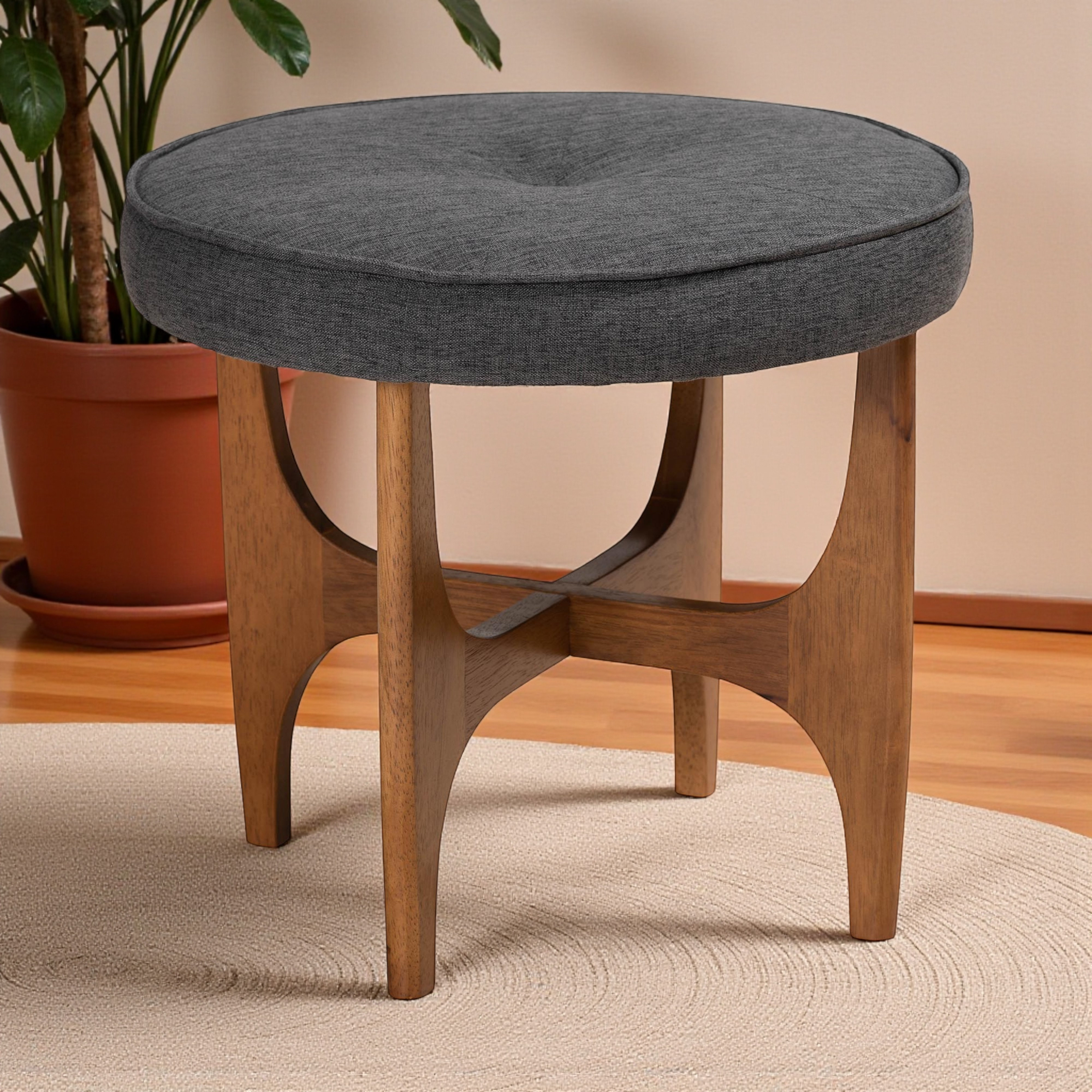 Latitude Run® Sky Ottoman Footstool with Fabric and Walnut Brown Finish ...