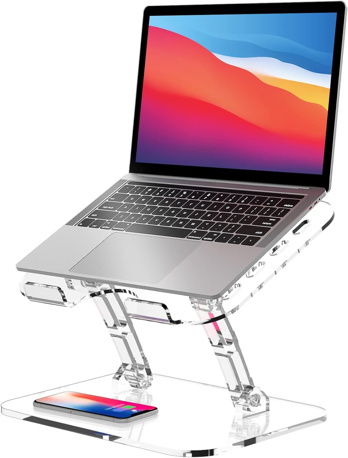 Inbox Zero Adjustable Folding Laptop Stand, Portable Ergonomic Computer Stand, Clear Acrylic ...