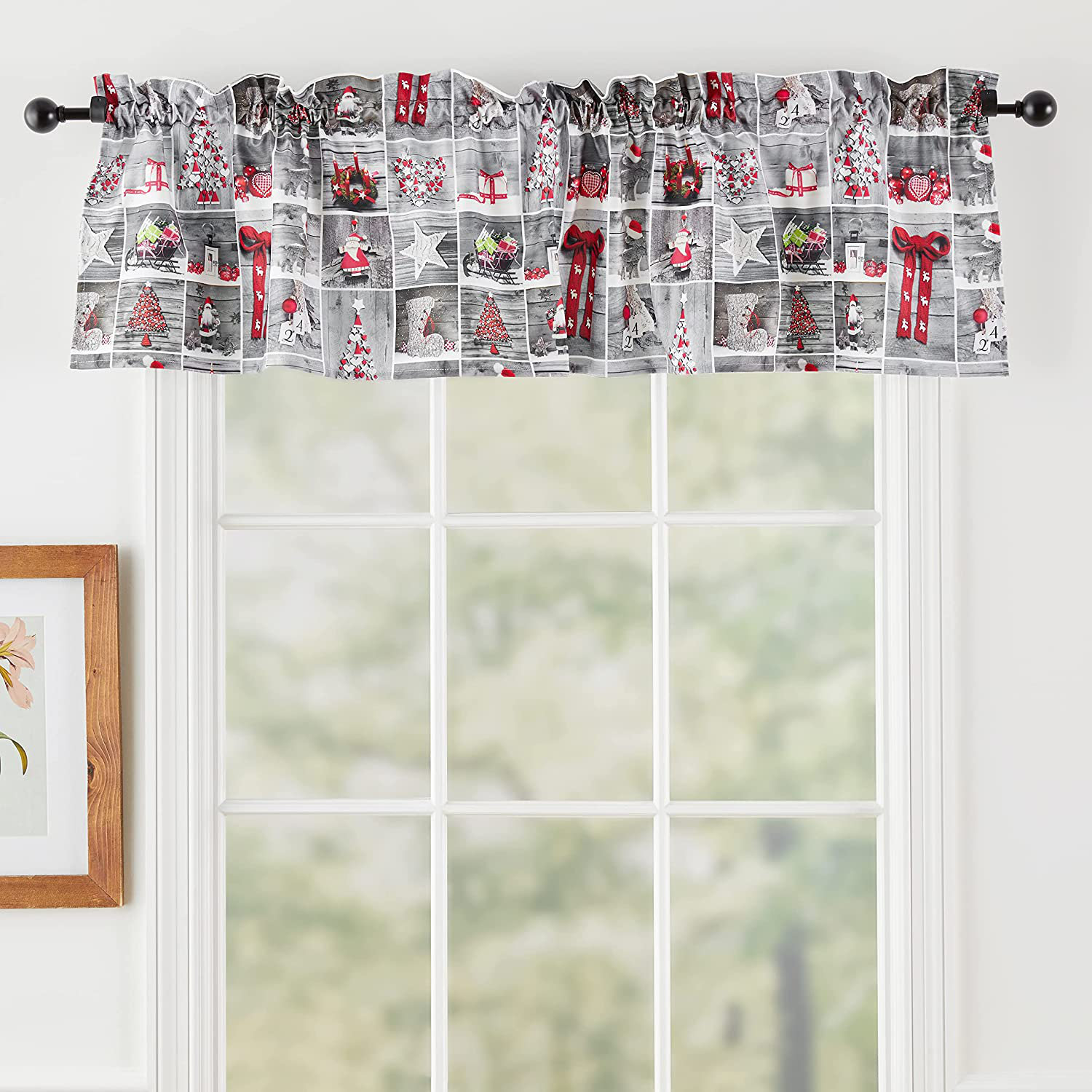 The Holiday Aisle® Filoteo Tailored 60" Window Valance in Gray/Red ...