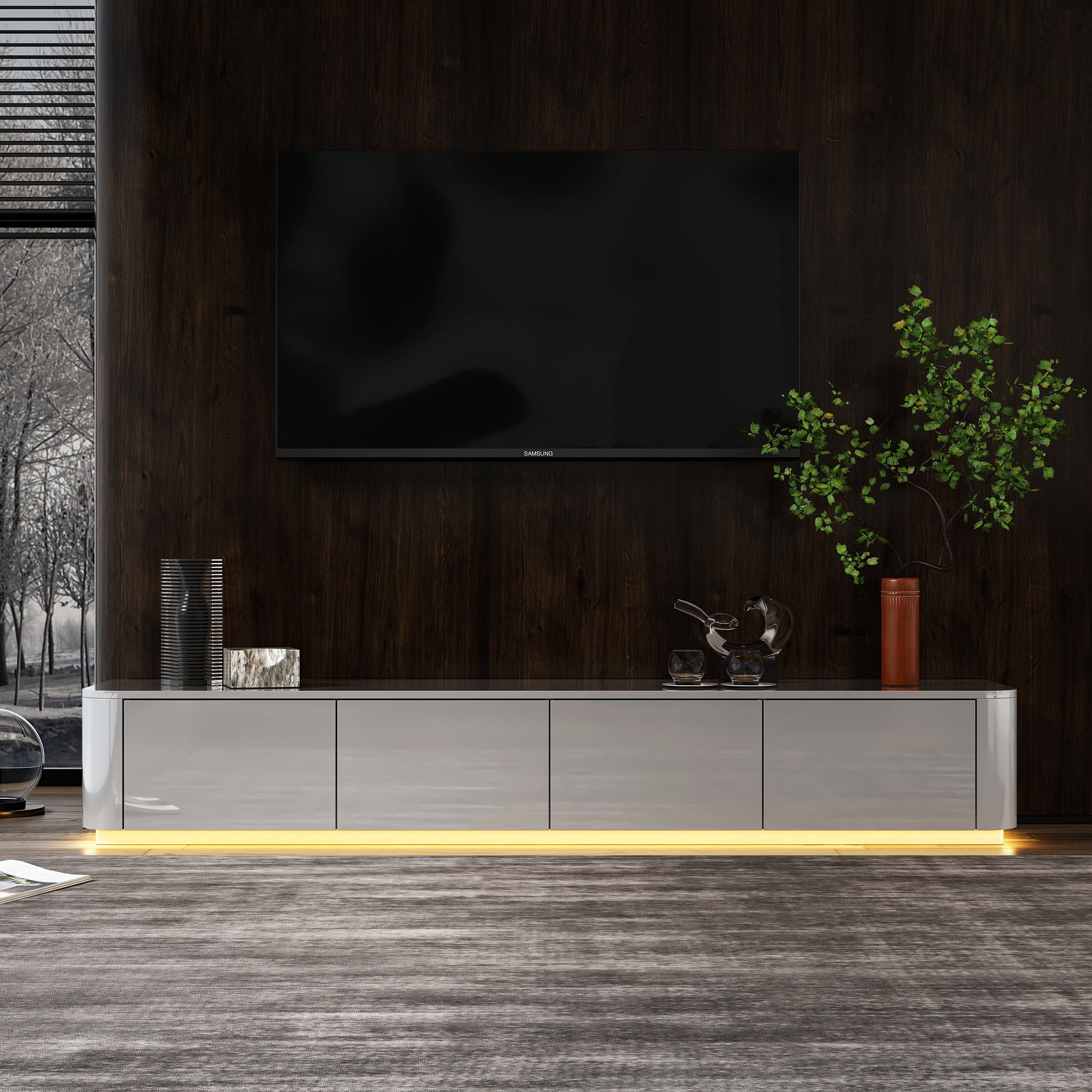 Wrought Studio Modern LED-Lit High-Gloss TV Stand With Finish And Ample ...