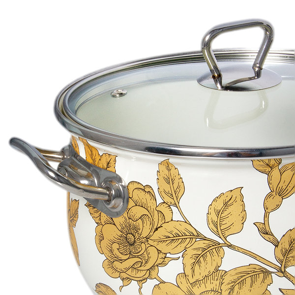 Wayfair Samples Golden Flowers Belly Deep Casserole With Glass Lid ...