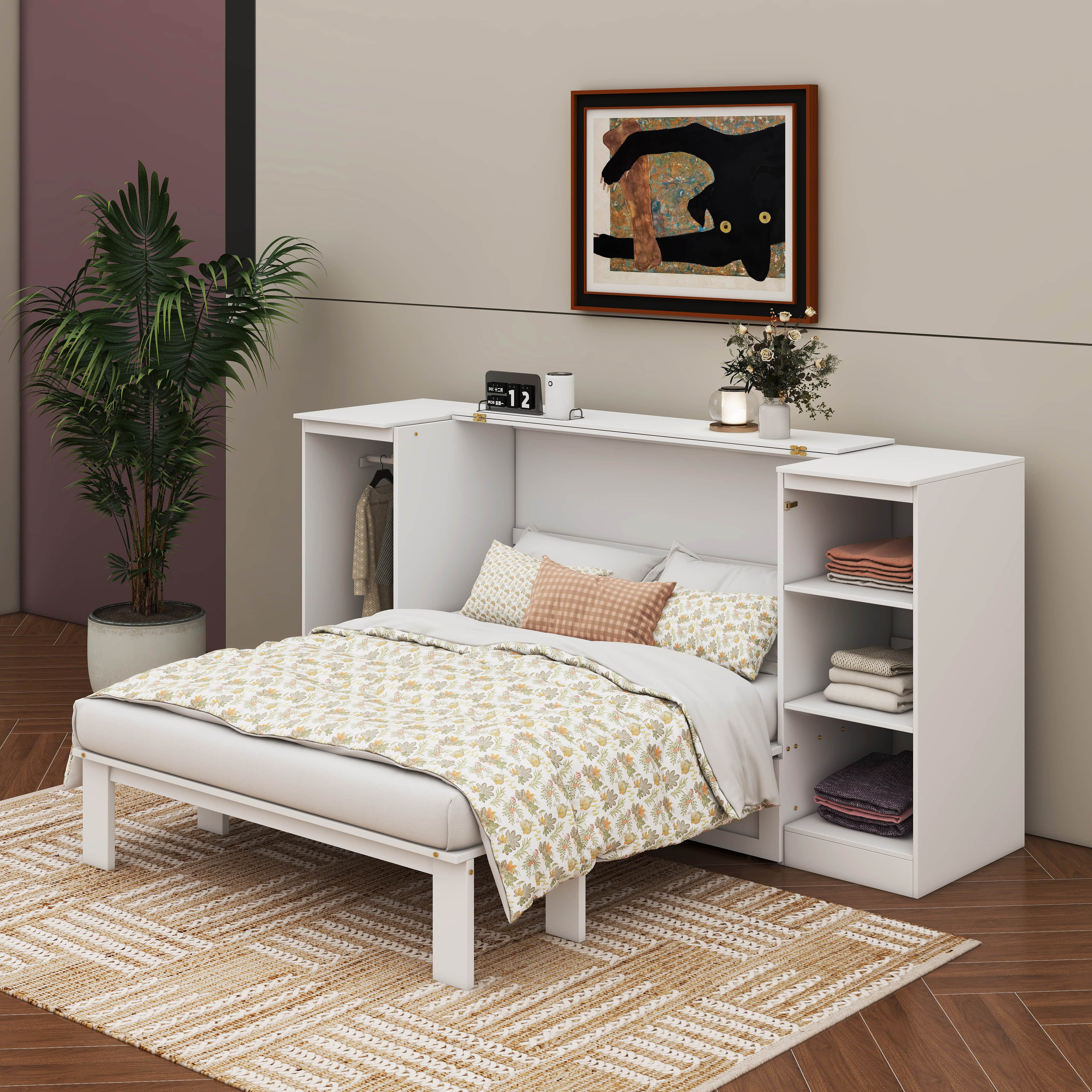 Gracie Oaks Space-Saving Murphy Bed With Convenient Bedside Shelves And ...