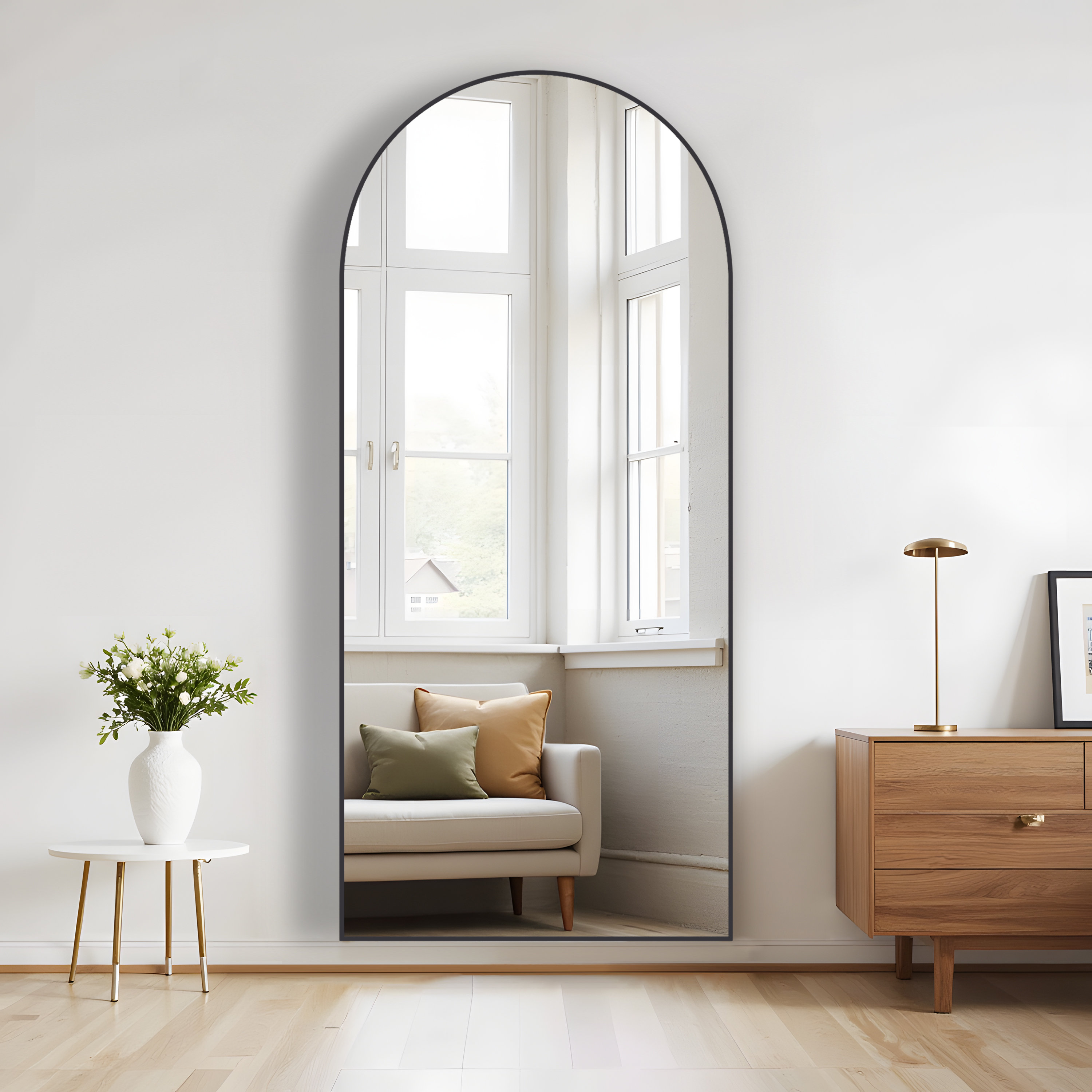 Latitude Run® 71"x31" Black Oversized Arch Full Length Mirror Standing ...