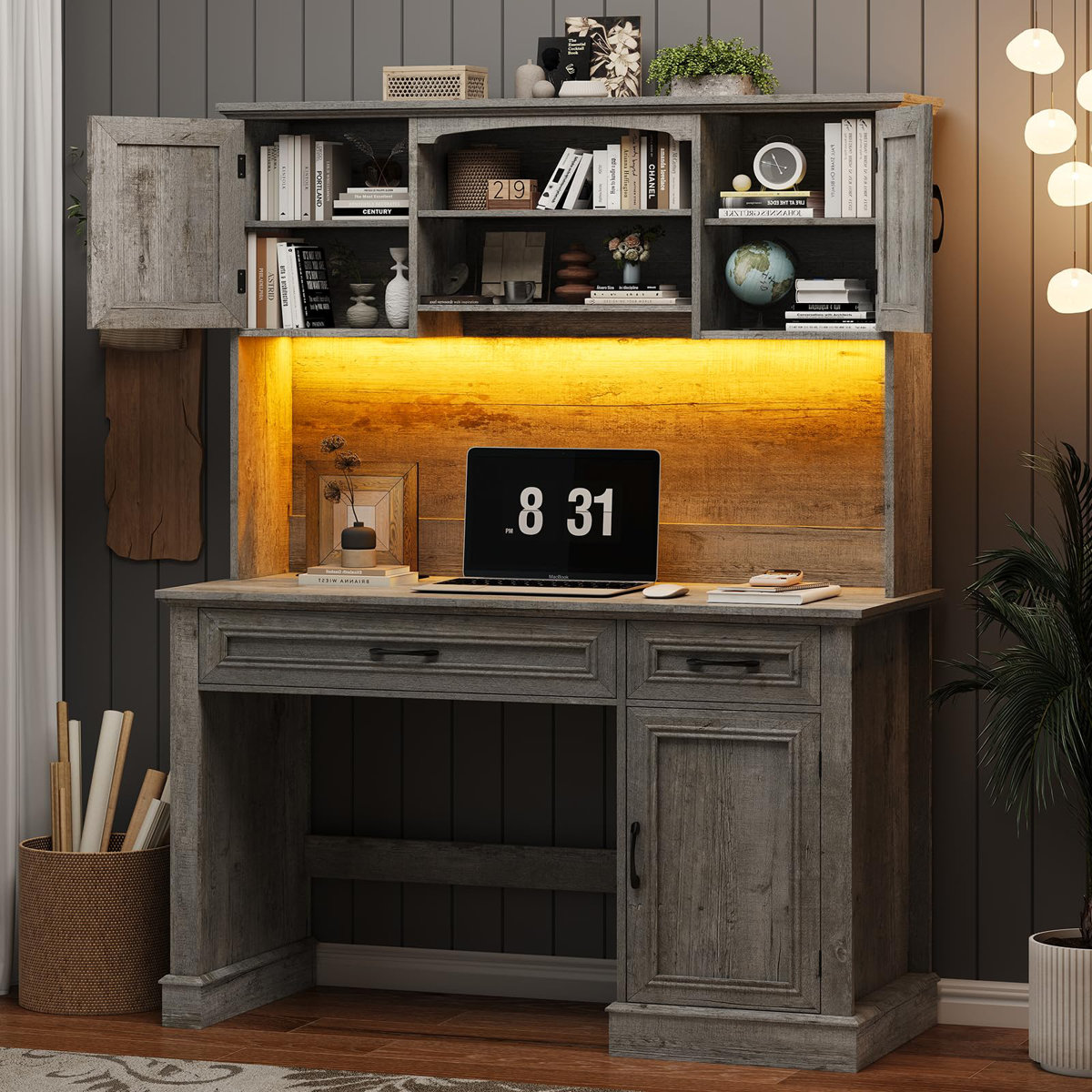 Wrought Studio™ Farmhouse 47" Executive Desk With Hutch | Wayfair