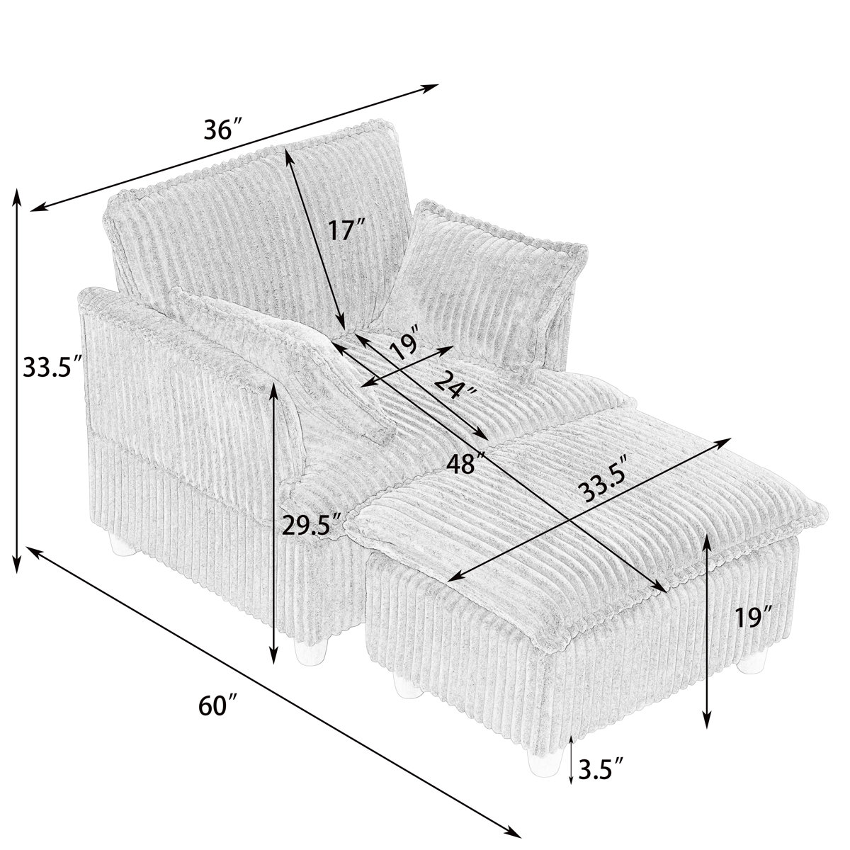 Mercer41 Leta Indoor Corduroy Chaise Lounge with Ottoman & Throw ...
