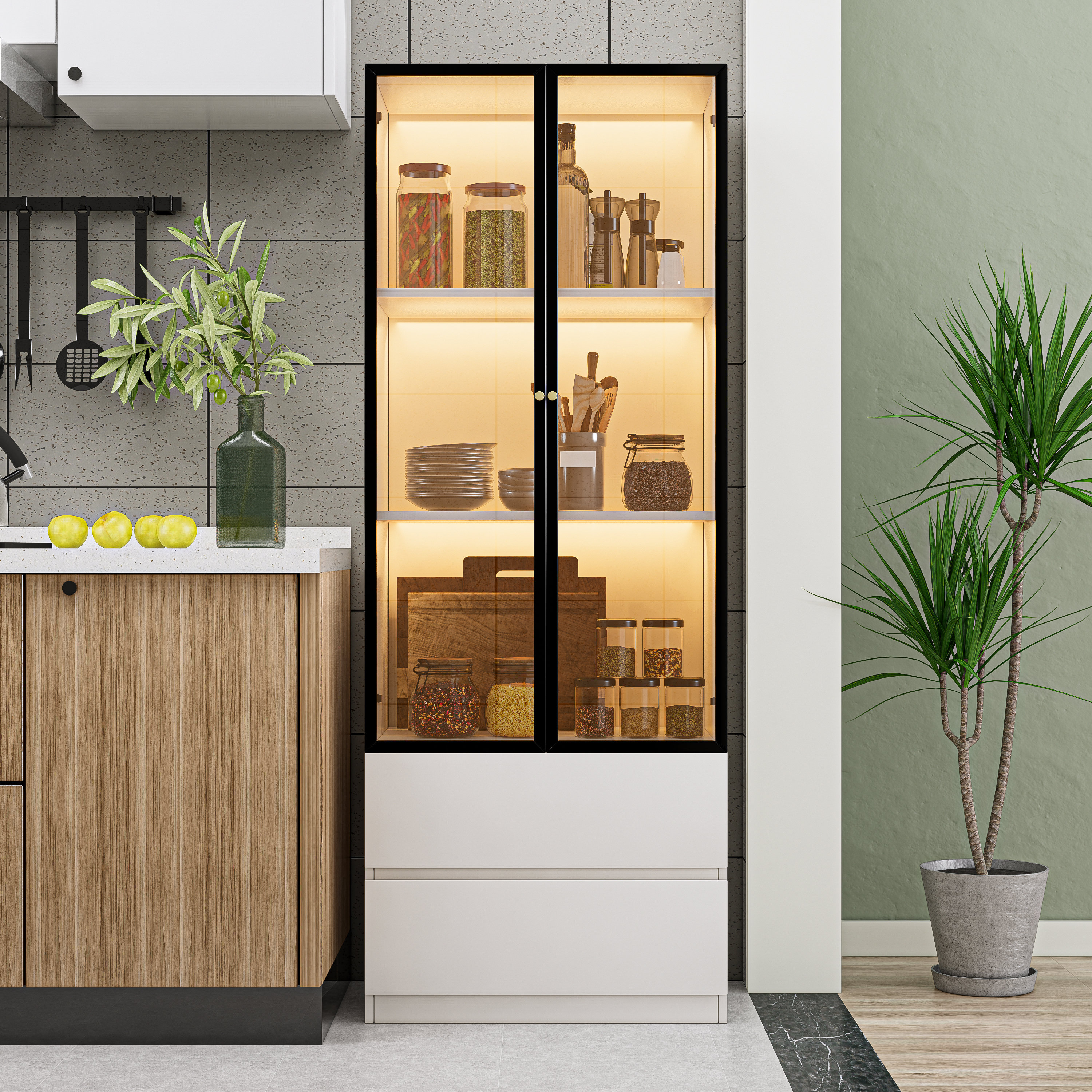 Ebern Designs Gavrosh 23.6'' China Cabinet Lighted Dining Cabinet ...