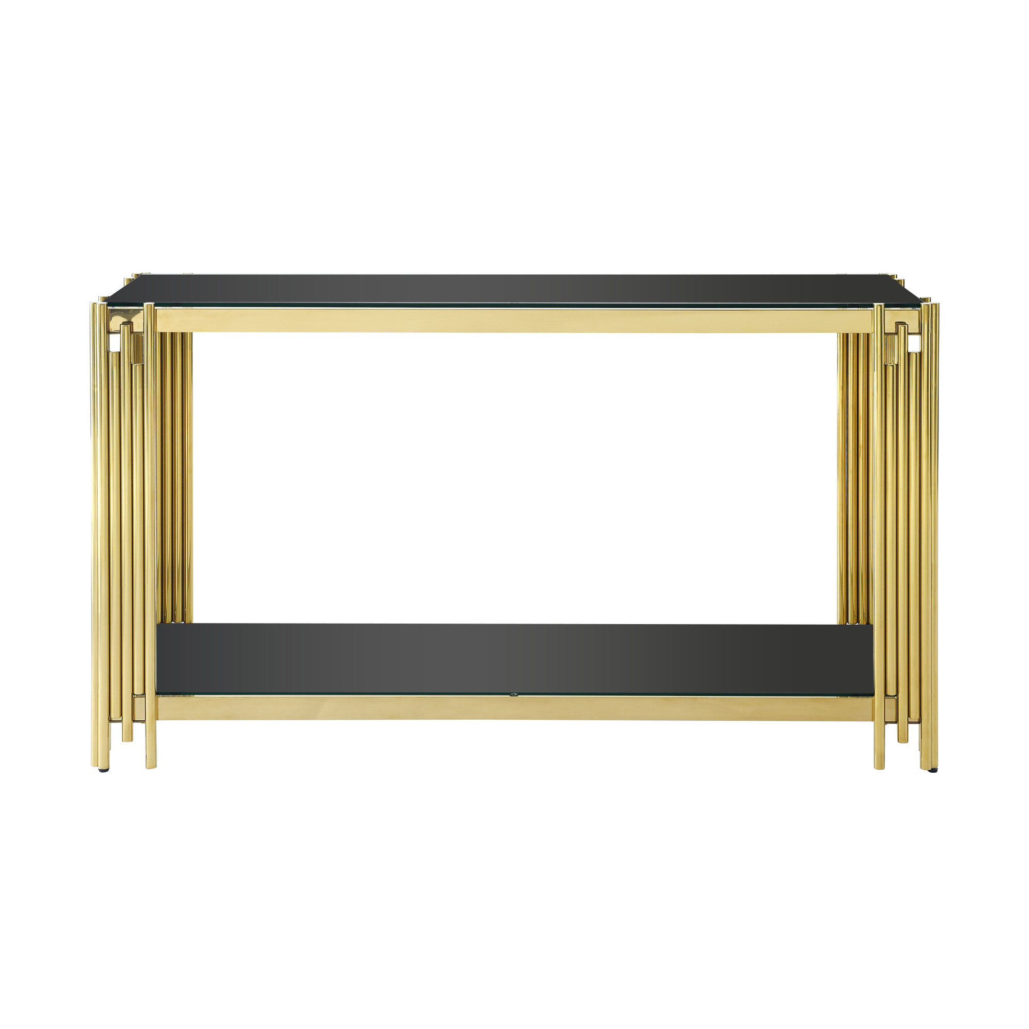 Everly Quinn Modern Glass Console Table, 55" Gold Sofa Table With ...