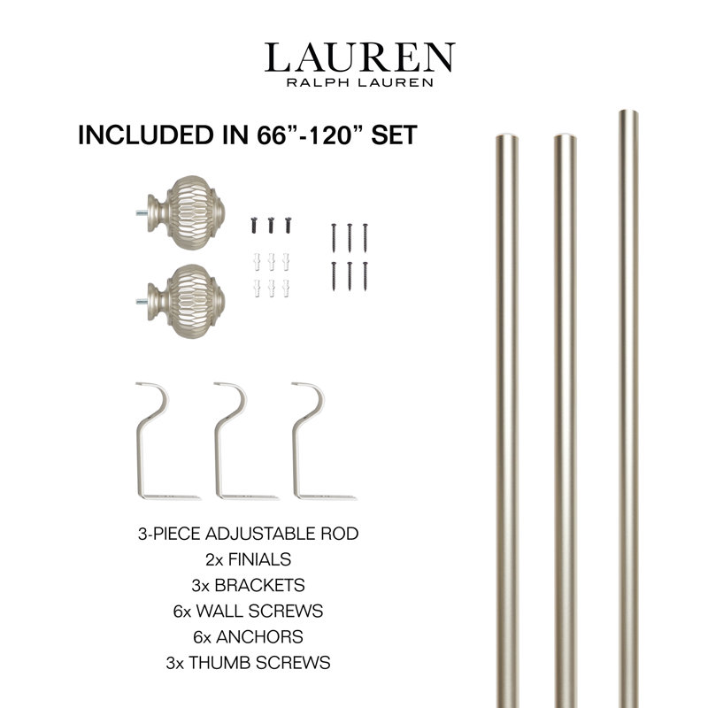 Lauren Ralph Lauren Cayson 1" Window Curtain Rod and Finial Set ...