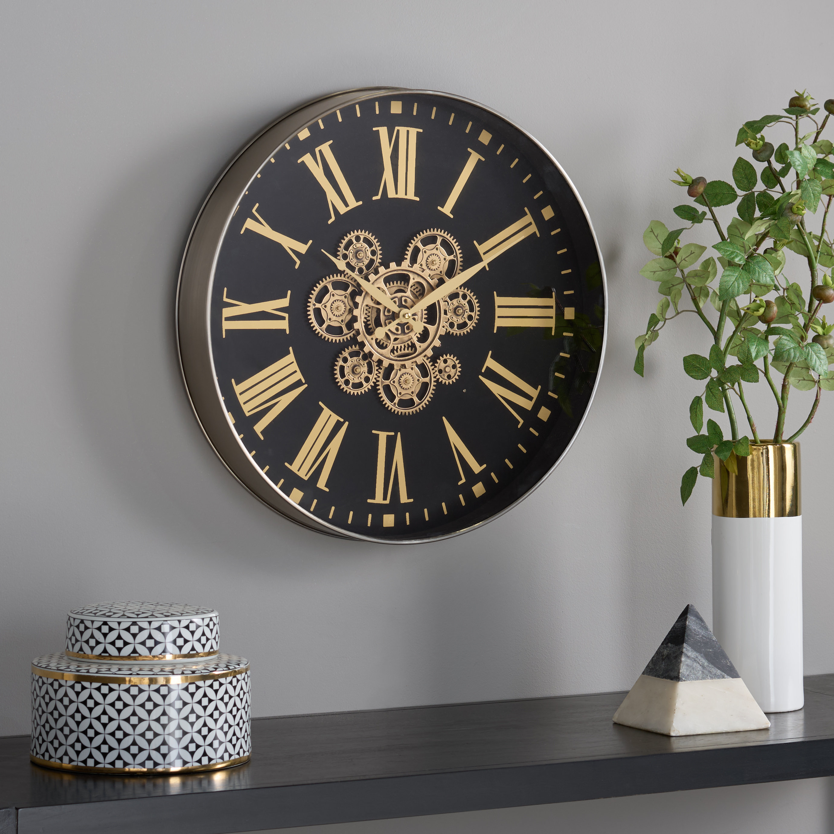 Latitude Run® Thatcher Roman Gear Clock | Wayfair
