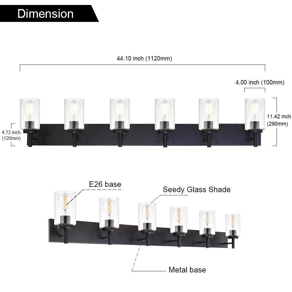 Breakwater Bay 6-Light Dimmable Black Vanity Light With Seeded Glass ...