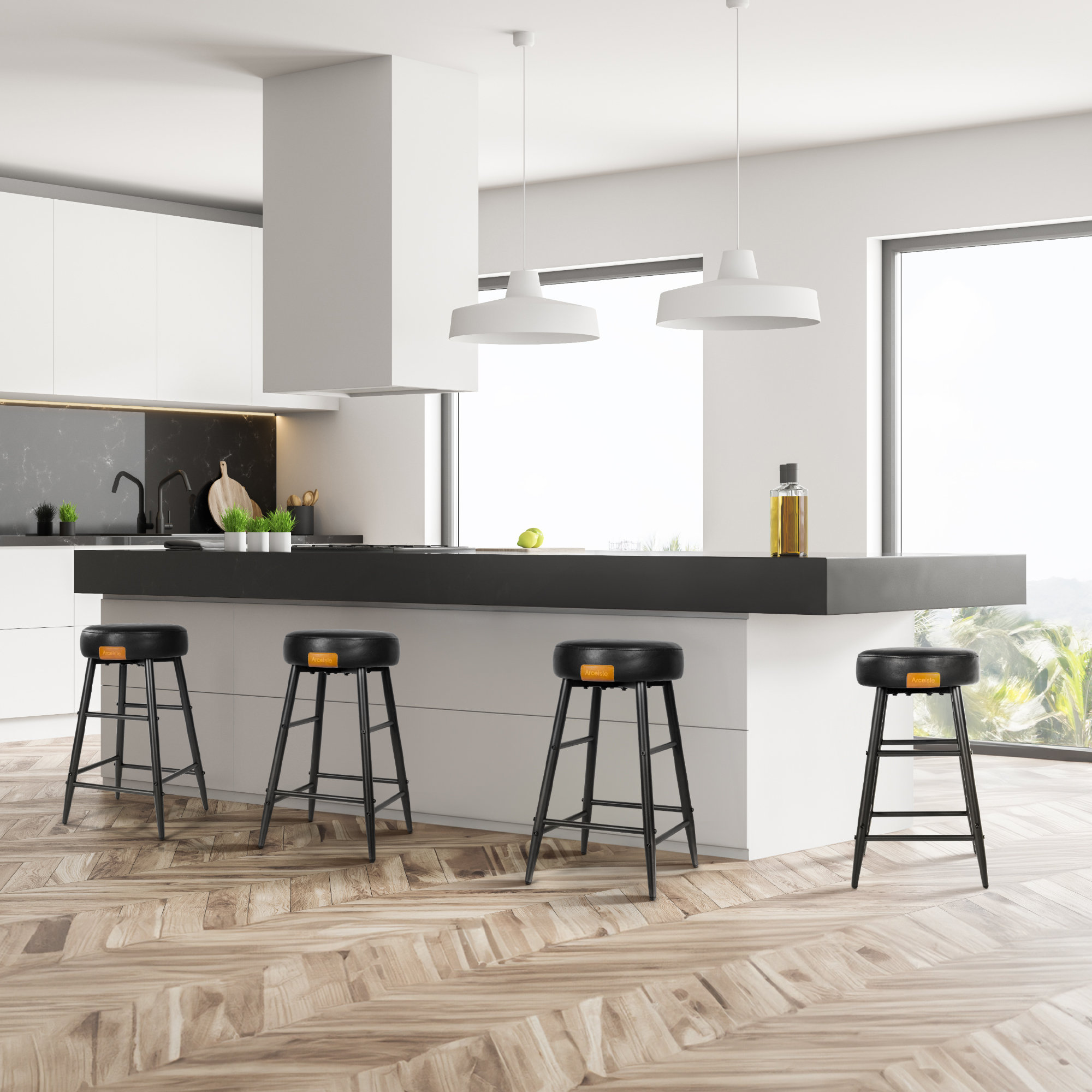 Latitude Run® Upholstered 24'' Counter Stool With Metal Frame (Set Of 4 ...