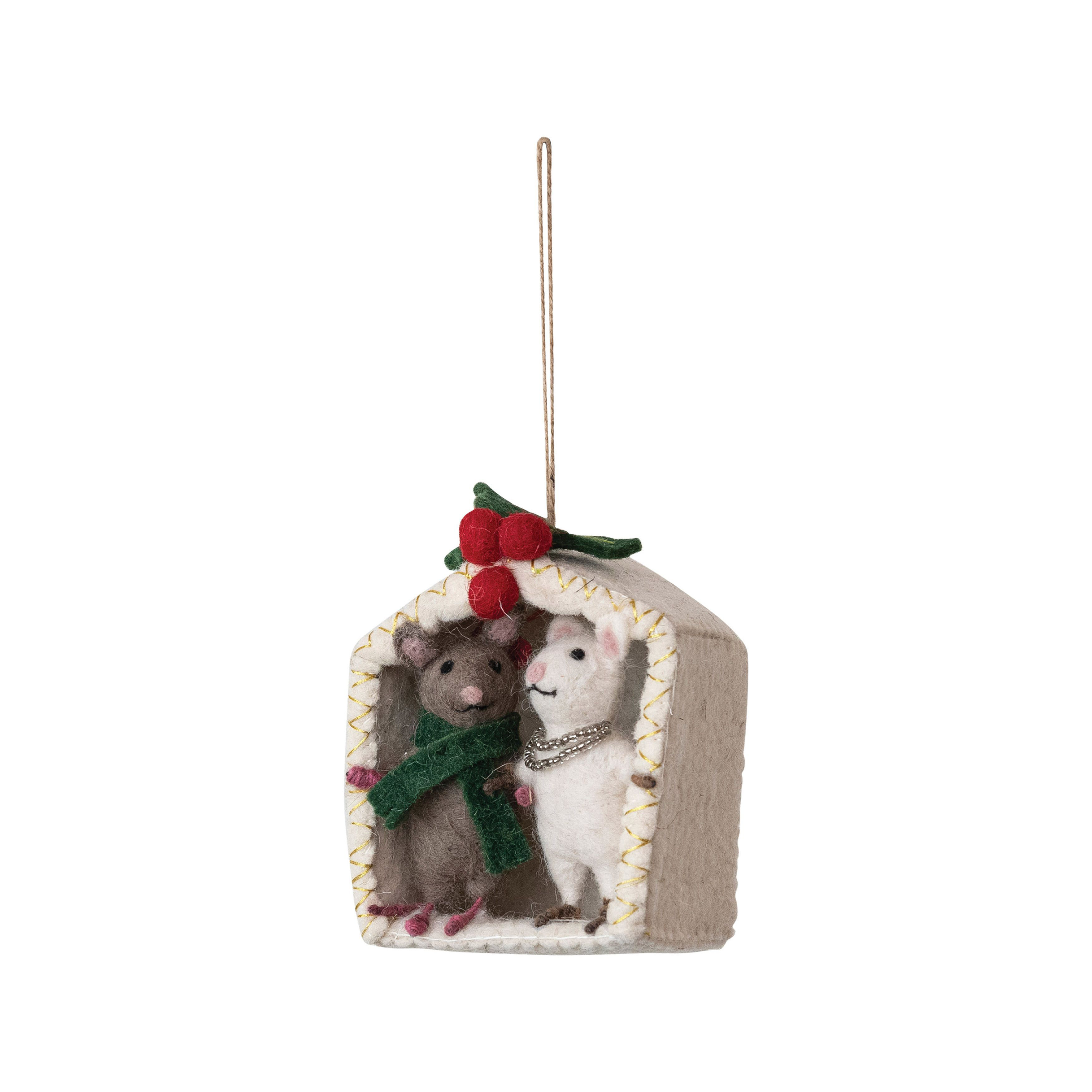 Ophelia & Co. Handmade Wool Felt Mice Under The Mistletoe Ornament With ...