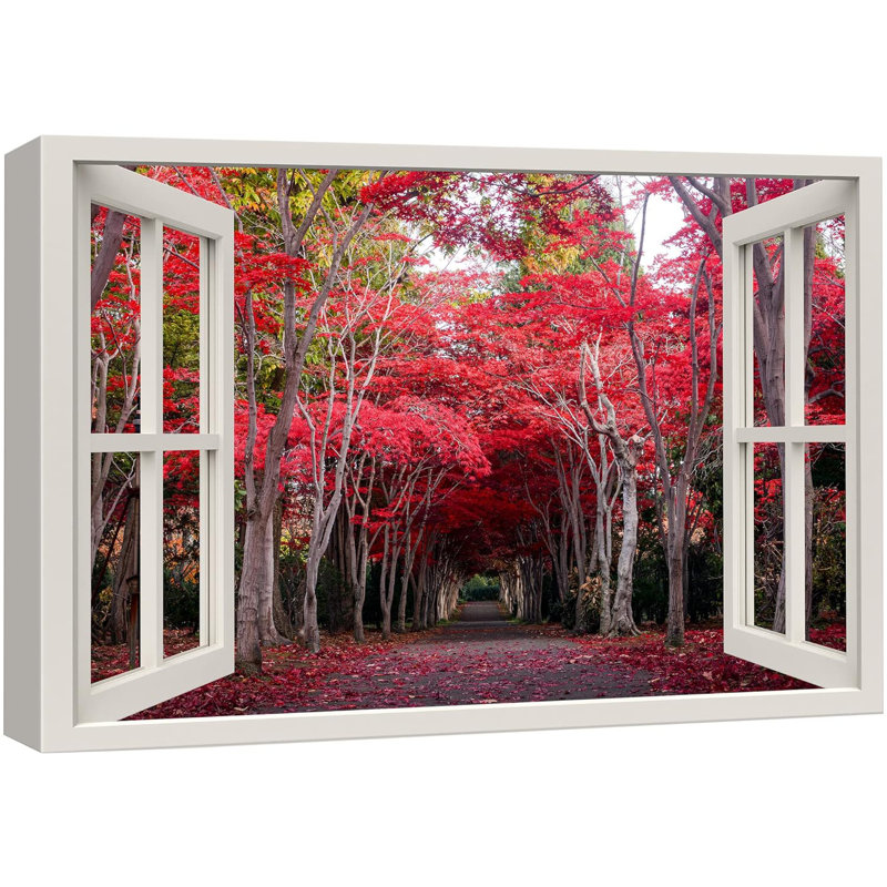 IDEA4WALL Window Scenery " Window View Red Autumn Season Tree Forest ...