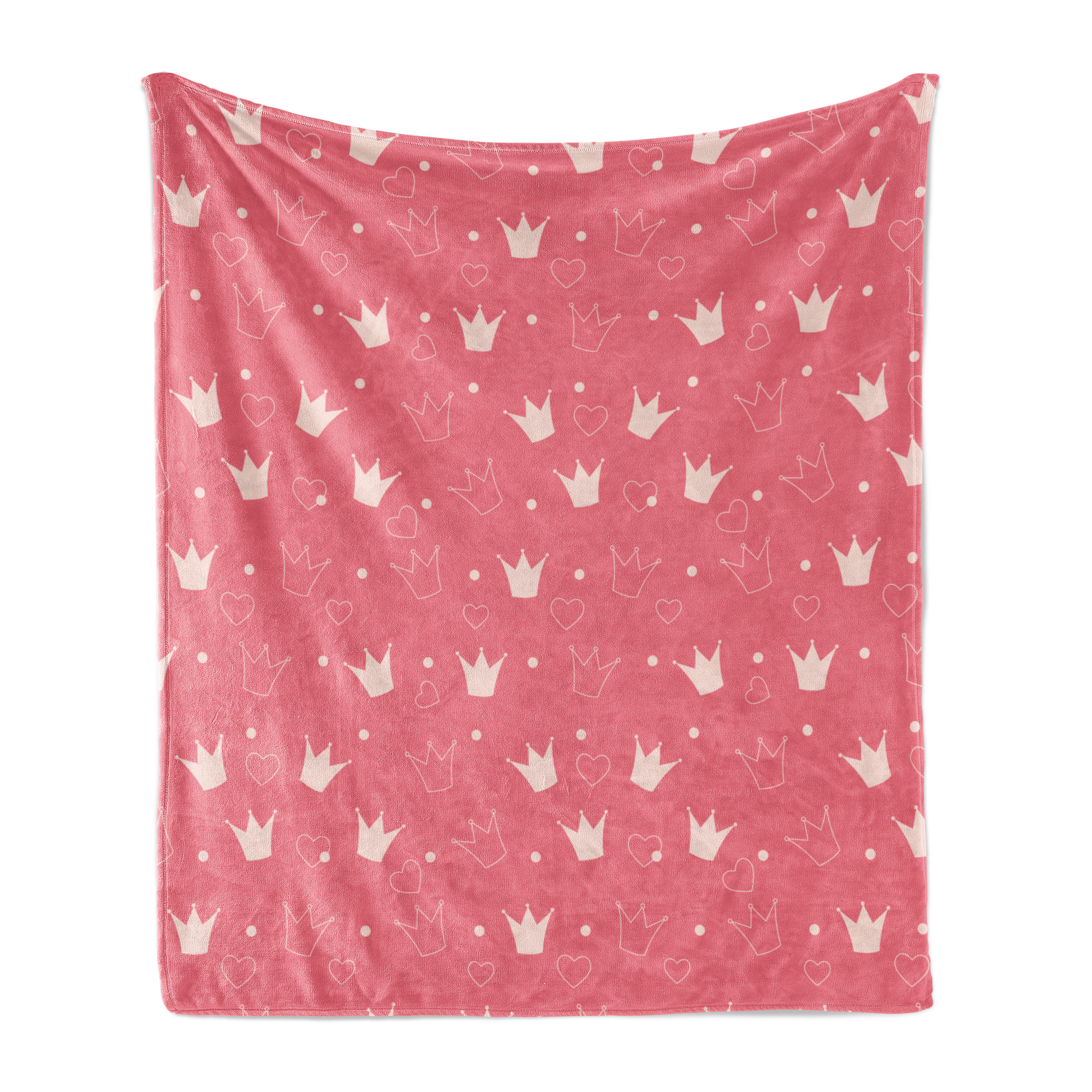 Ambesonne Cartoon Fleece Throw Blanket Crowns Dots and Hearts Champagne Pastel Pink | Wayfair