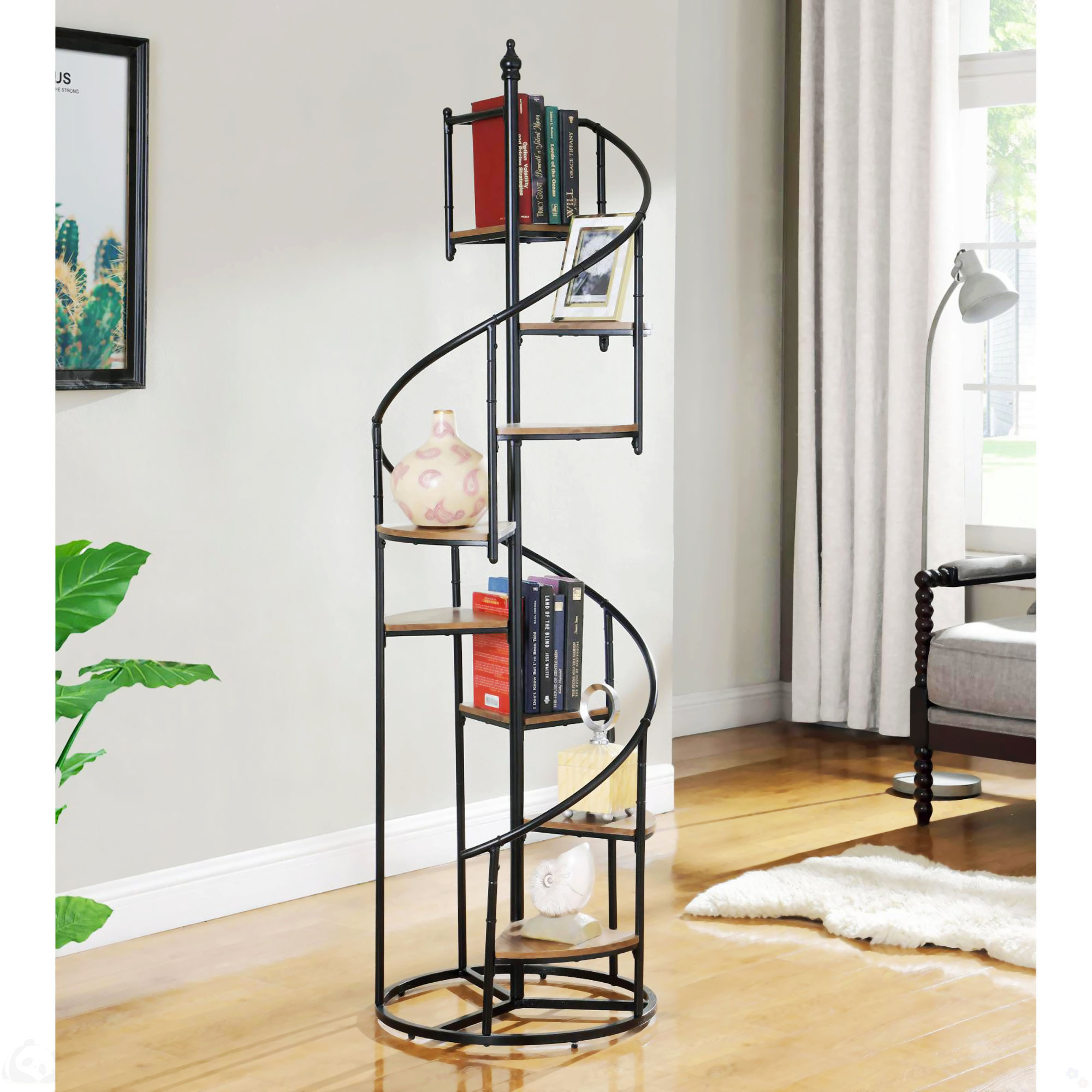 Delight Glass Rustic Brown And Black 8-Shelf Staircase Bookcase | Wayfair