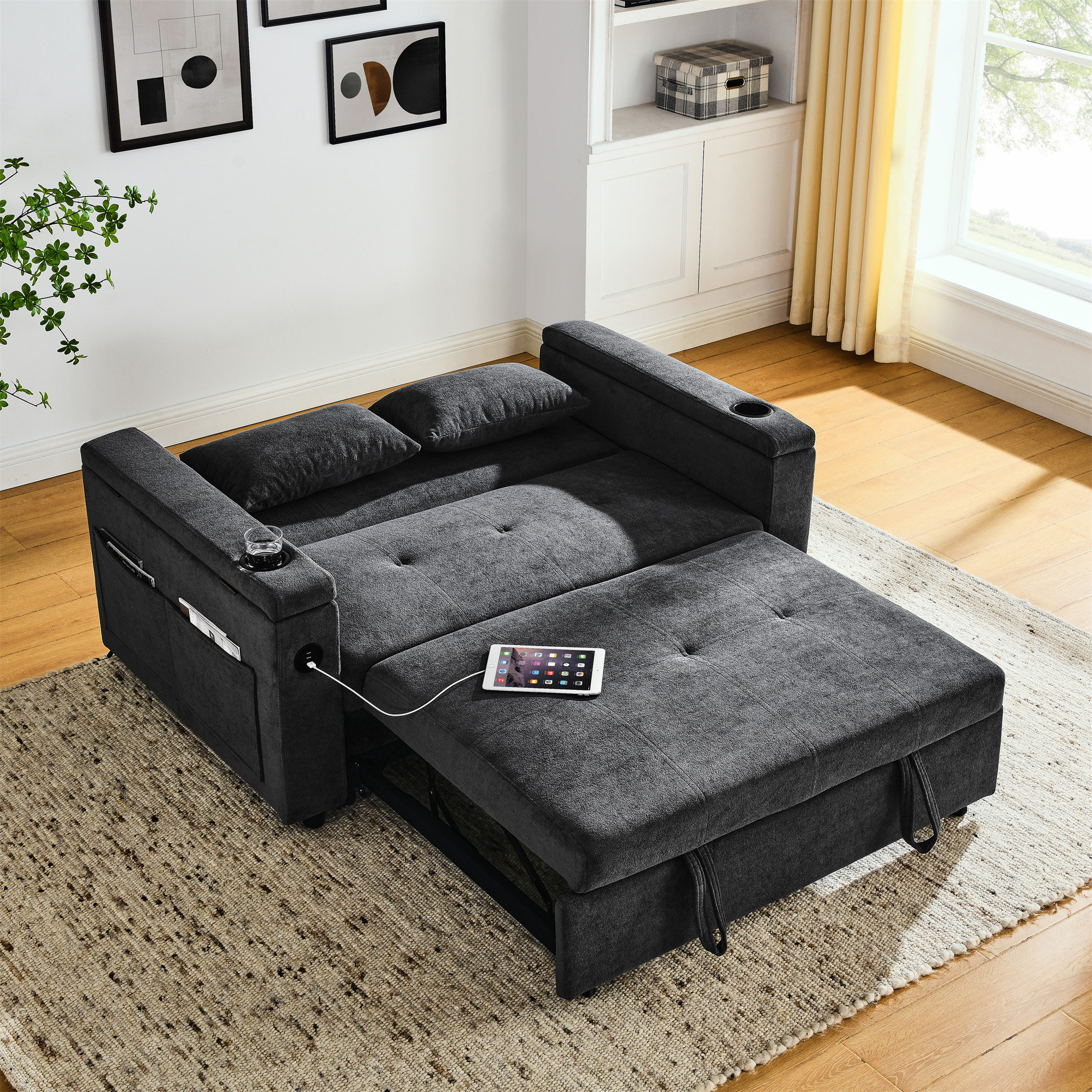 Mercer41 54" Pull-Out Sleeper Sofa Bed Double Seat Recliner Sofa Bed ...