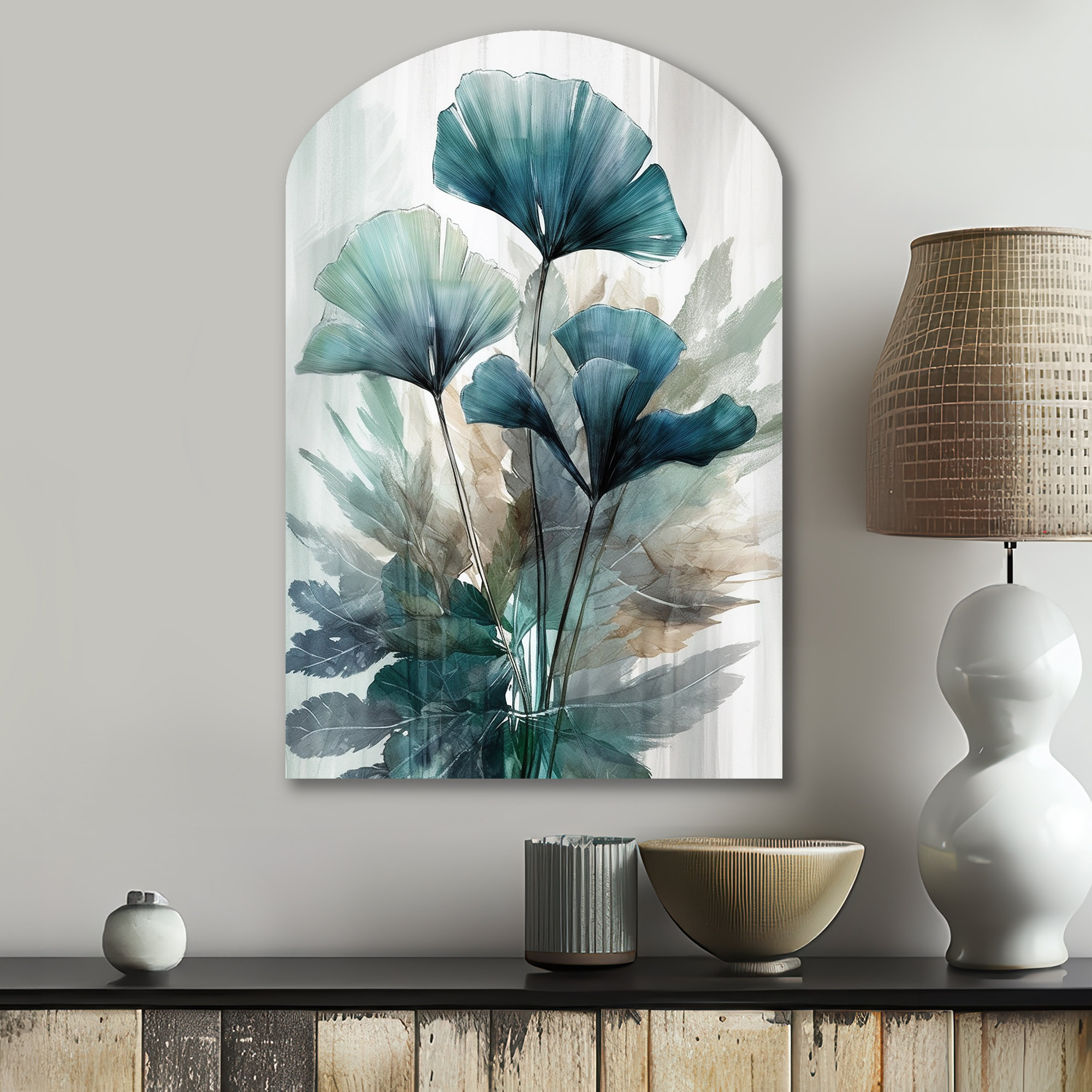 Design Art Tropical Palm Leaves Ginkgo II - Palms & Palm Trees Arch ...