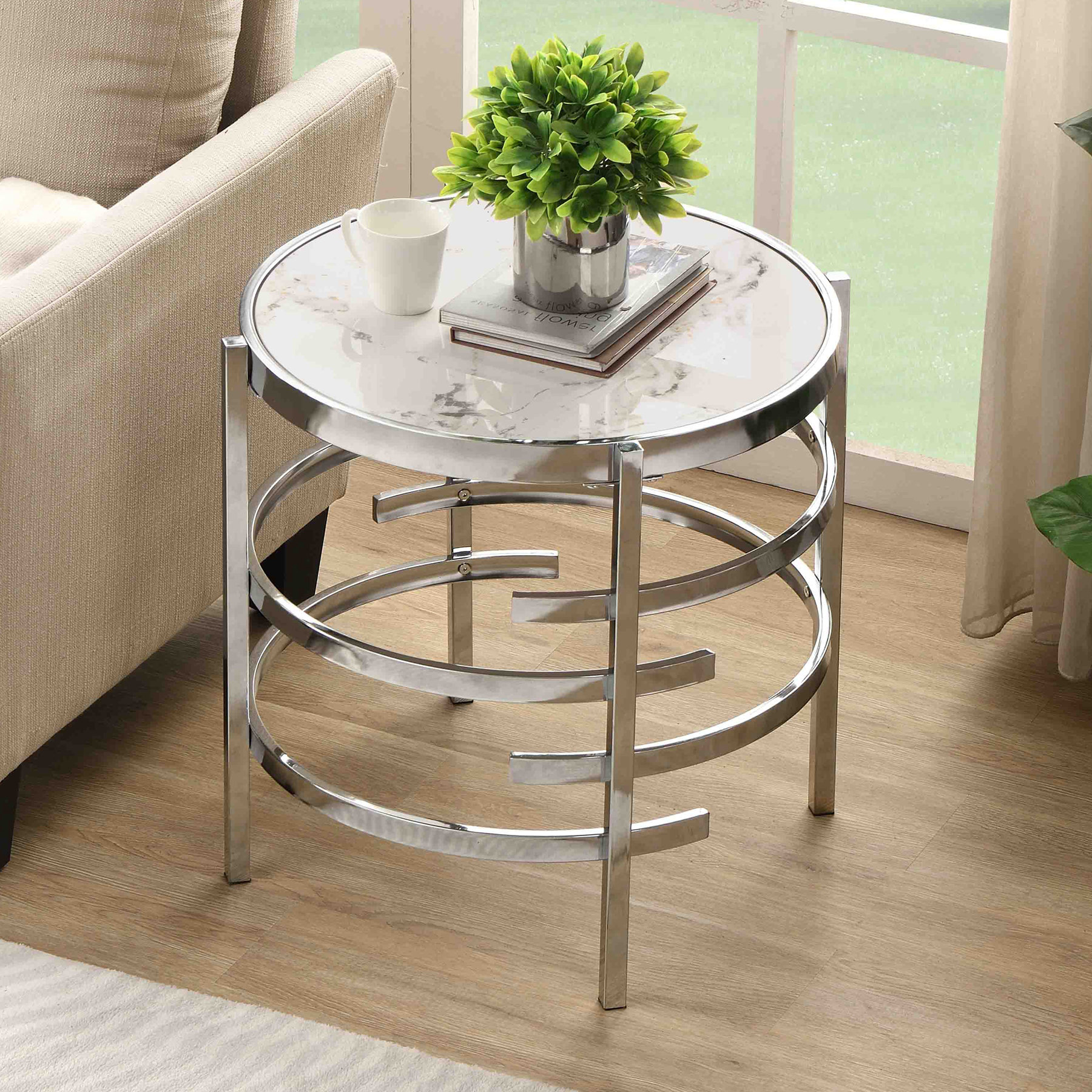 Mercer41 Table de bout ronde moderne 20,67 po avec plateau en pierre ...