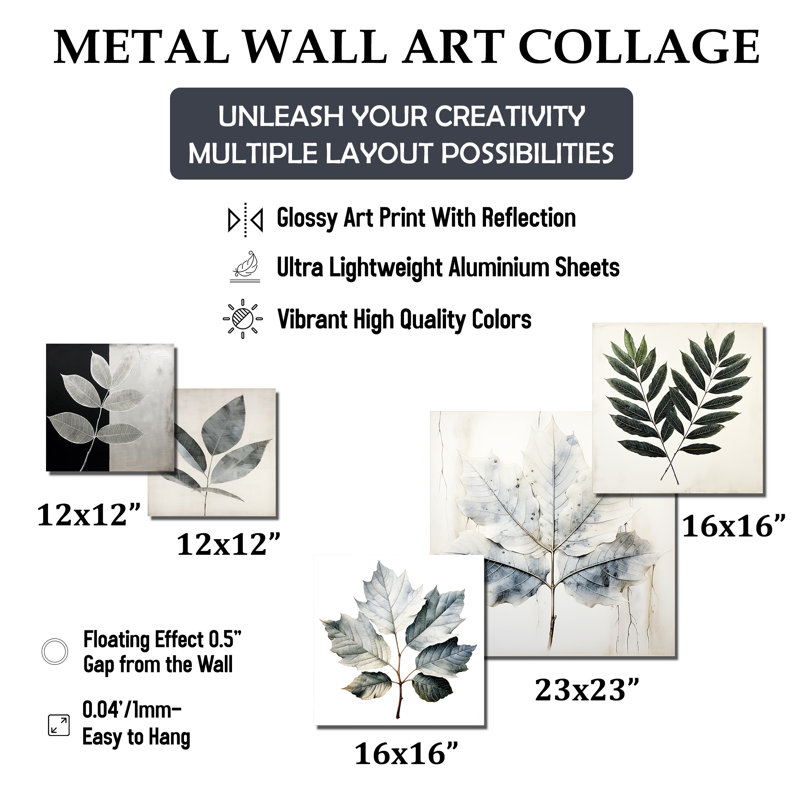 Lark Manor™ Leave Silhouette In Silver - Leaves Wall Art Set Of 5 | Wayfair