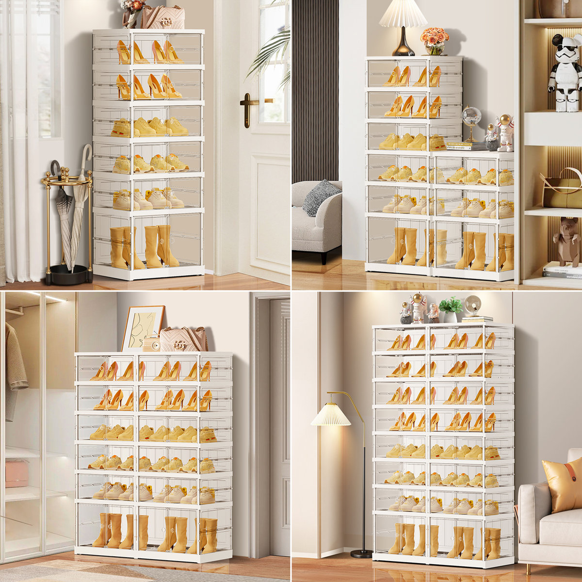 Rebrilliant 6 Pair Plastic Stackable Shoe Storage Cabinet For Entryway ...