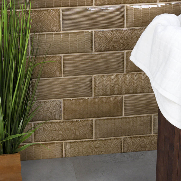 Bond Tile Dallas Patterned Mix Pillowed 3" x 8" Ceramic Subway Tile ...