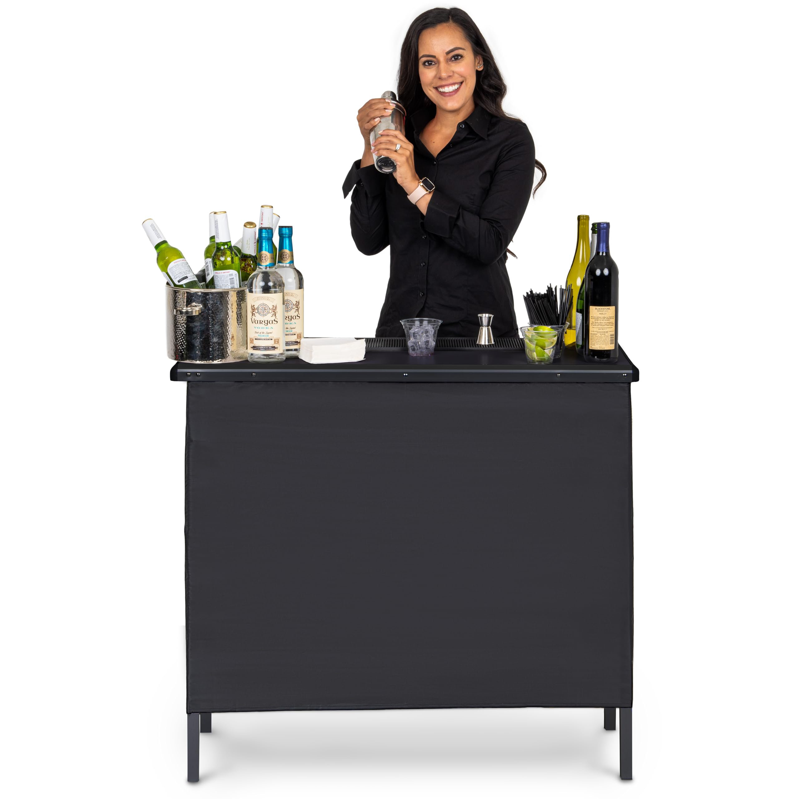 Ebern Designs Portable Bar Table, 3 Table Skirts - Pop Up Mobile Bar ...