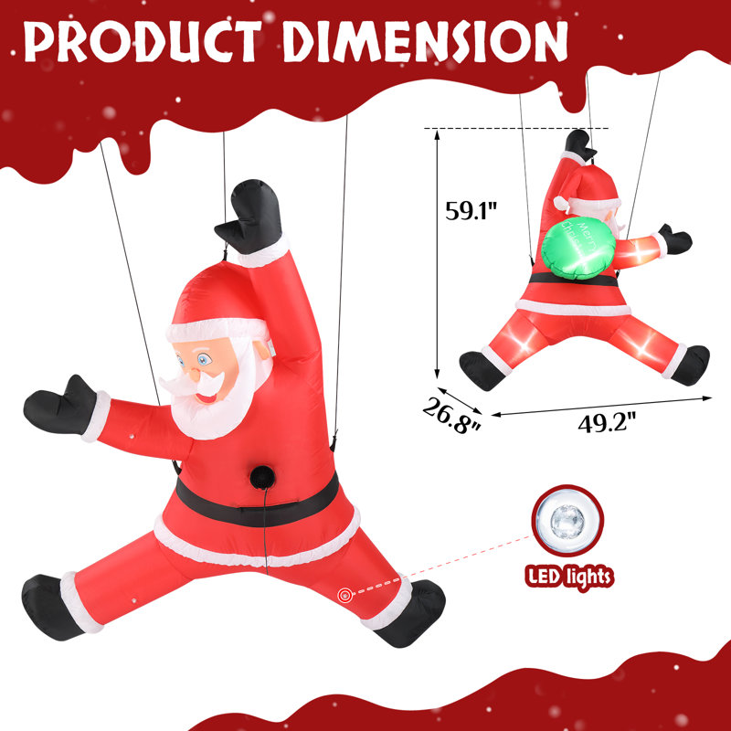 The Holiday Aisle® 4.9 FT Lighted Hanging Santa Claus Christmas ...