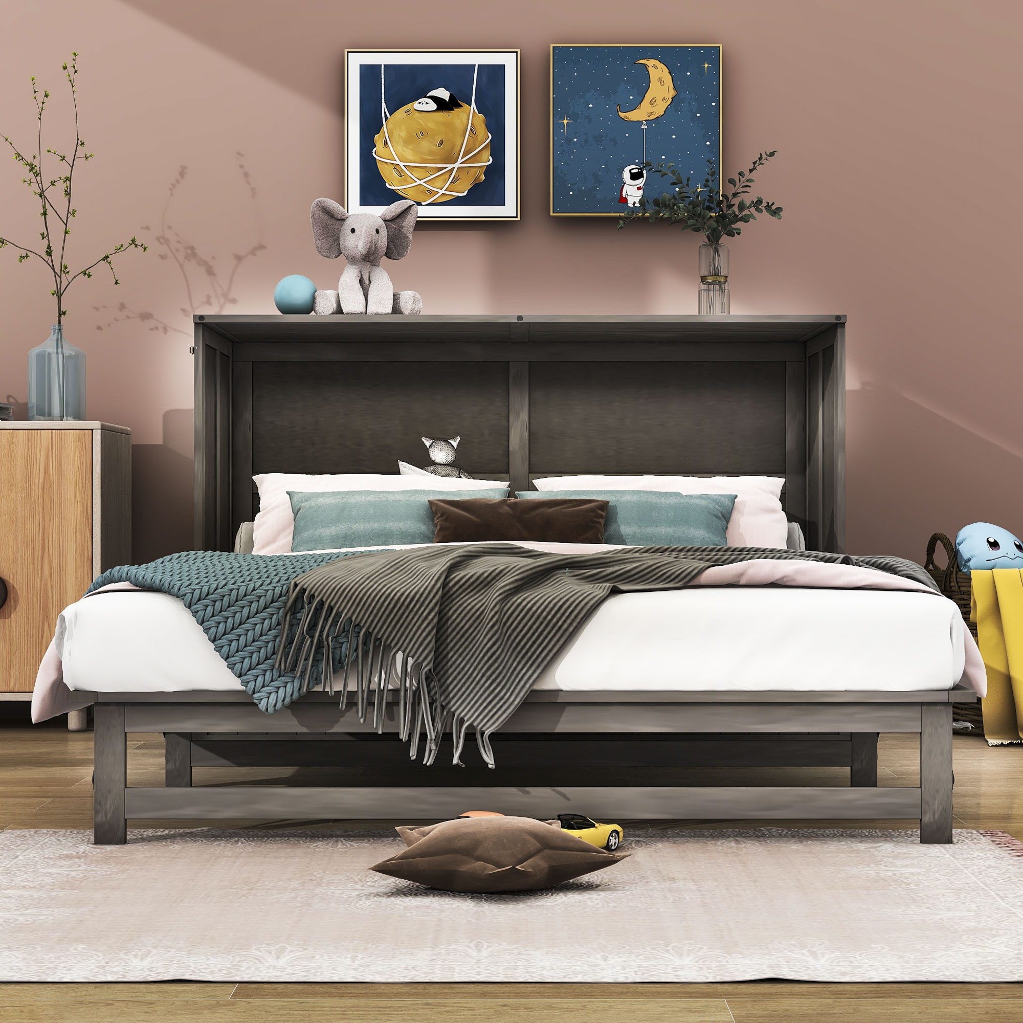 Hokku Designs Donatan Queen Size Wood Murphy Bed with Drawer - Wayfair ...