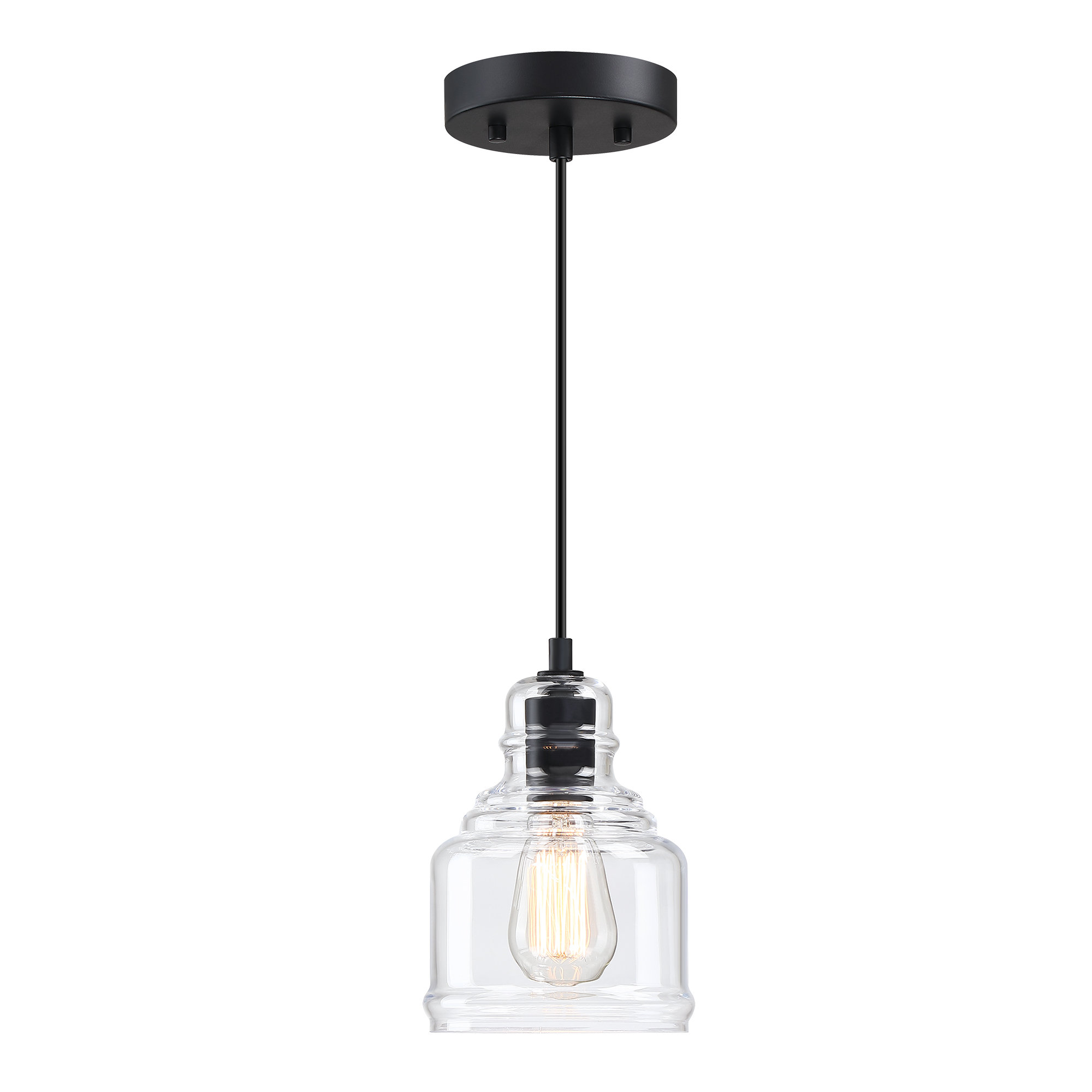 Ebern Designs Mini-luminaire suspendu noir mat 1 lumière 70 po avec ...