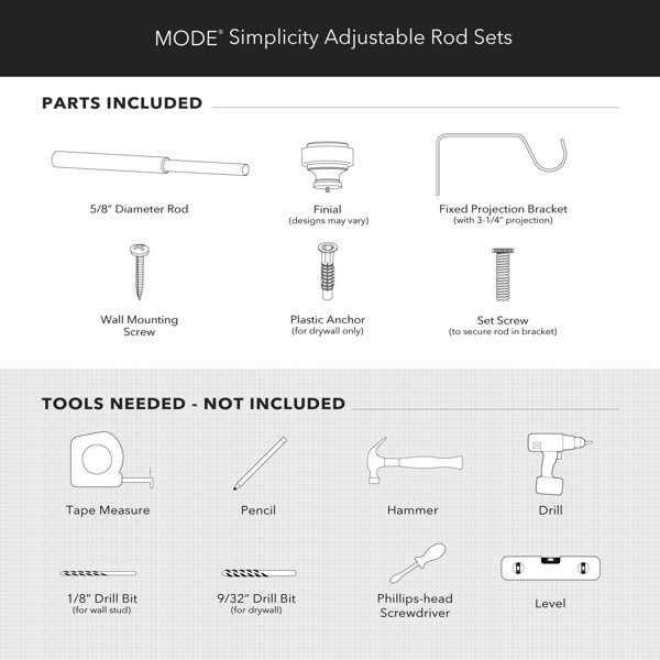 Mode Simplicity Collection 5/8 in Diameter Curtain Rod Set with ...