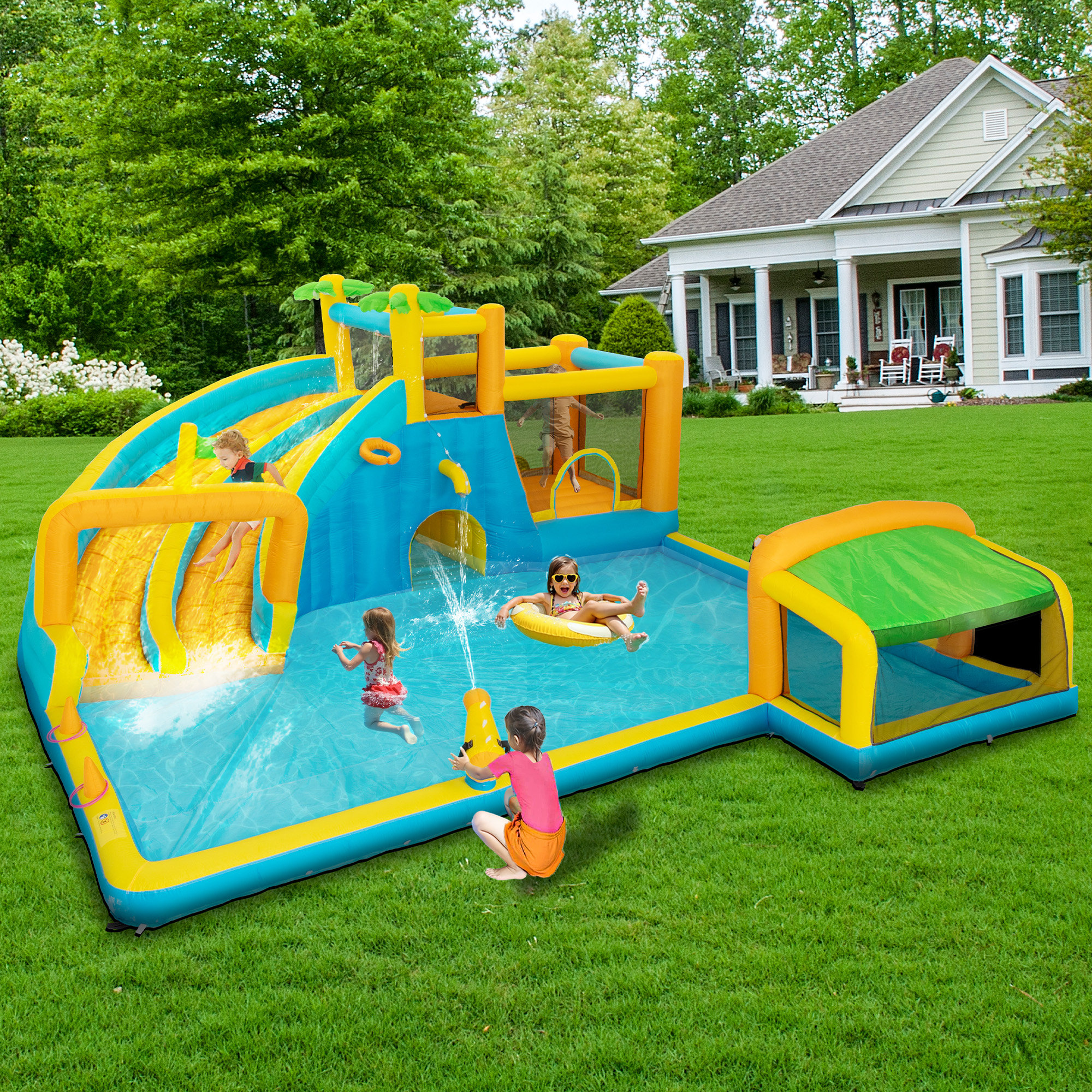 ECLIFE Coastal Island Theme Outdoor Inflatable Water Slides Bounce ...