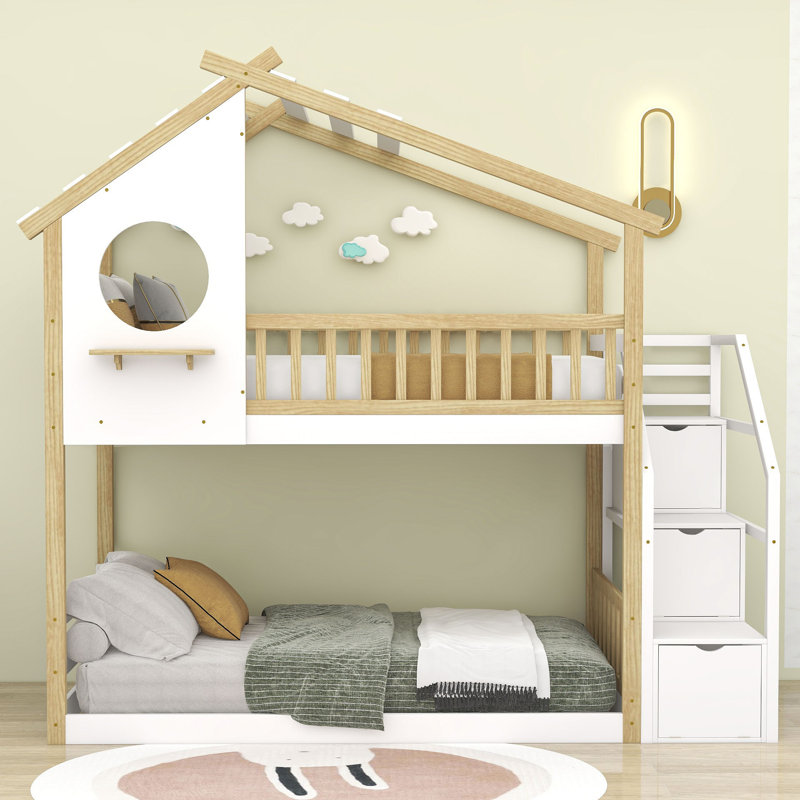 Harper Orchard Rackerby Kids Twin Over Twin Wood House Bunk Bed with ...