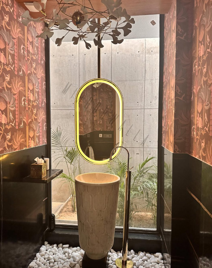 Mercer41 Brushed Gold Oval Ceiling Suspended Led Bathroom Double Sides ...