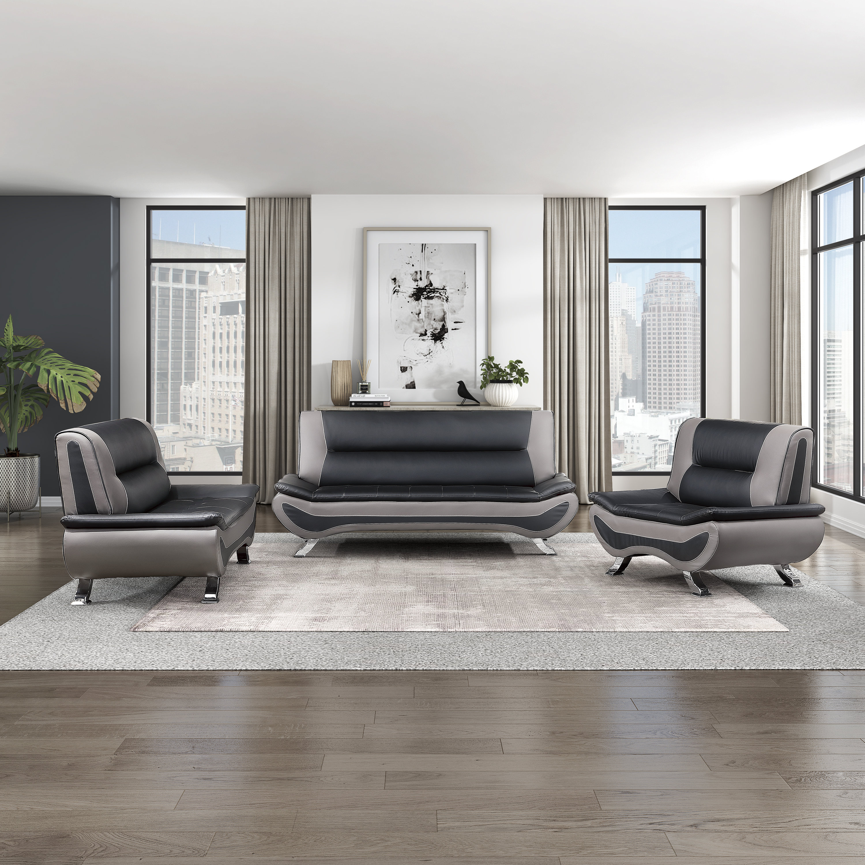Orren Ellis Lefter 3-Piece Vegan Leather Living Room Set | Wayfair