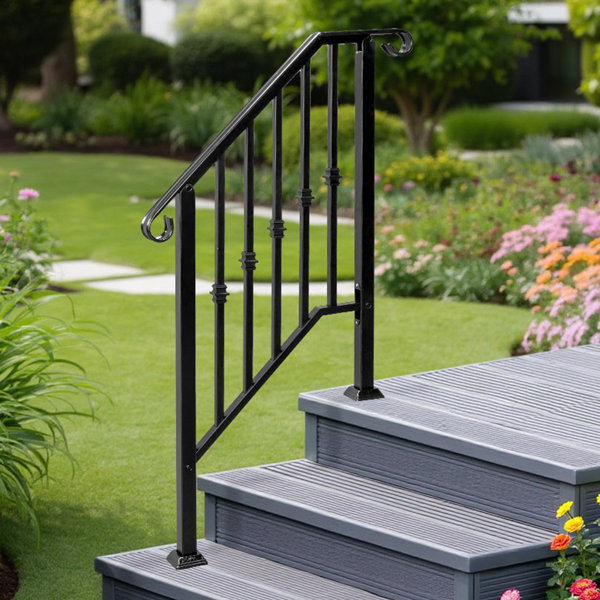 Winado 1 Step Matte Black Outdoor Galvanized Iron Handrail | Wayfair