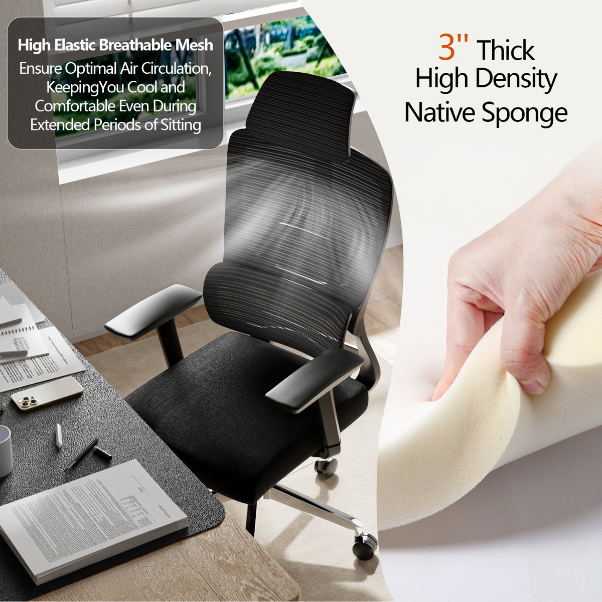 Inbox Zero Mersed Office Chair Ergonomic Office Chair with Adaptive ...