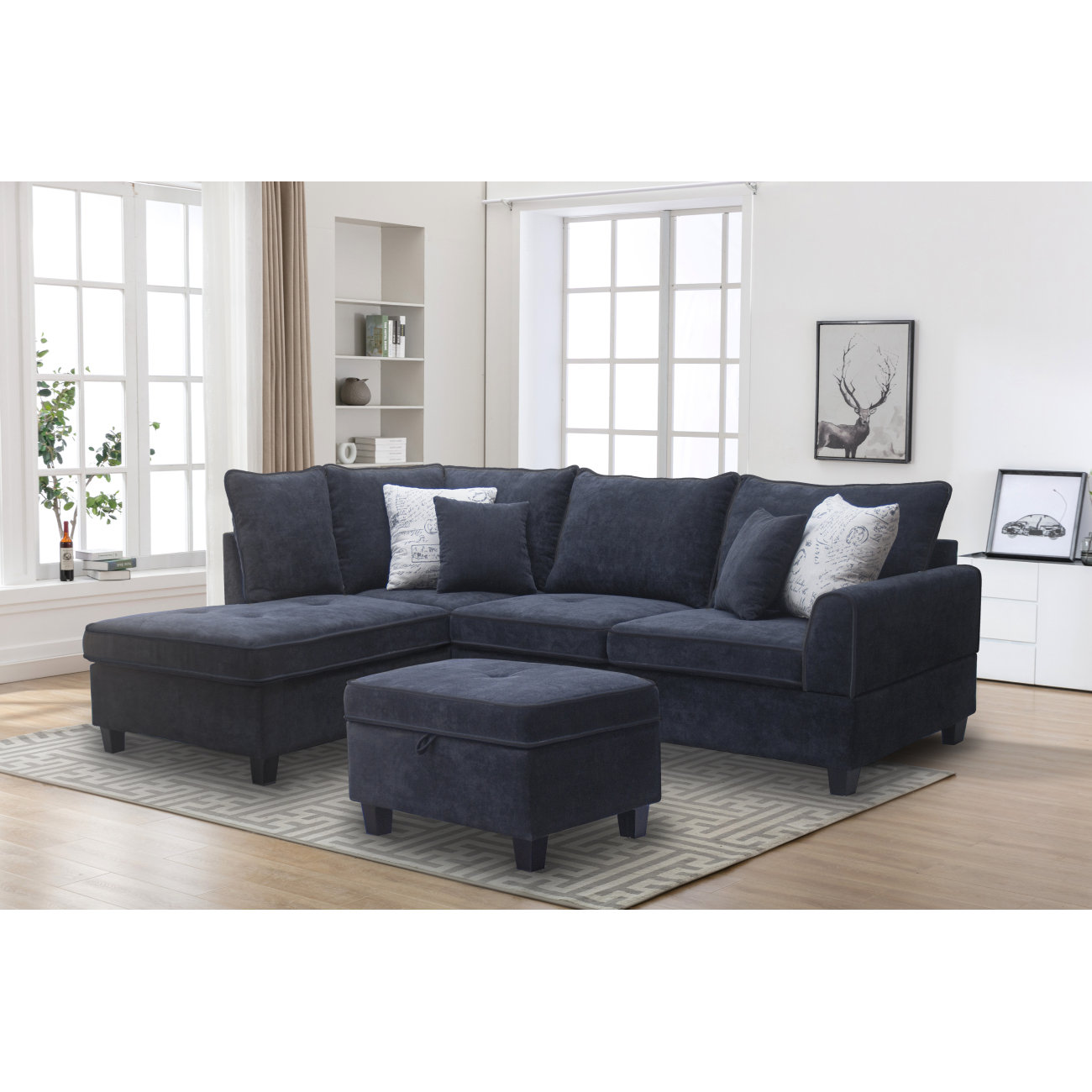 Latitude Run® Modern Sofa Harmony 99.5"W Black Fabric Sectional Sofa ...