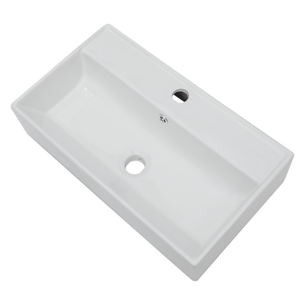 Lofeyo 21" Fireclay Bathroom Vessel Wall Mounted Pure White Vessel Sink ...