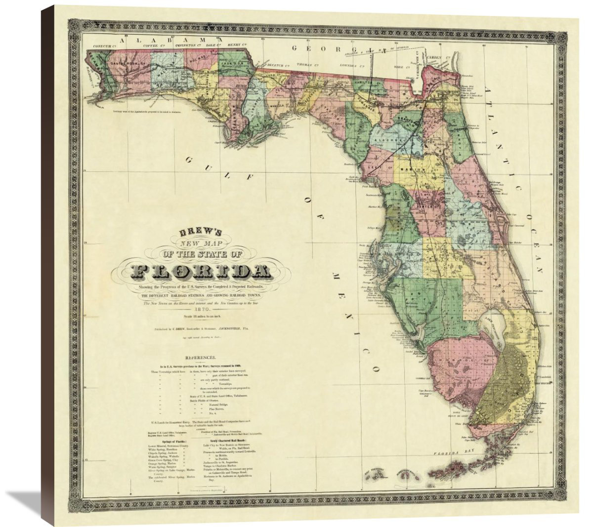 Global Gallery 'New Map of The State of Florida, 1870' - Wrapped Canvas ...
