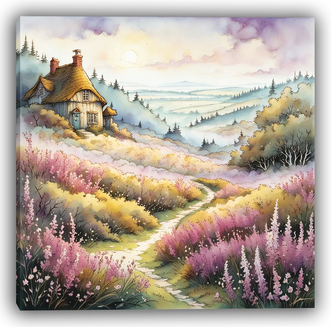 Ophelia & Co. Lavender Path at Sunset- Wrapped Canvas Wall Art | Wayfair