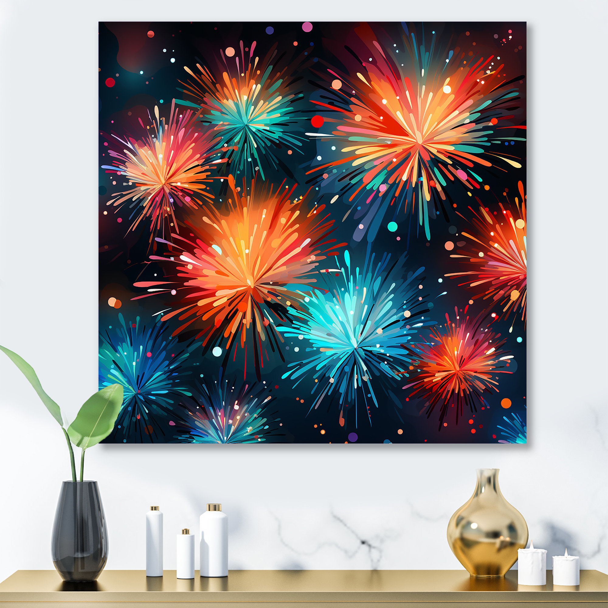 Ivy Bronx Blue And Yellow Fireworks Illumination 2 - Fireworks Metal ...