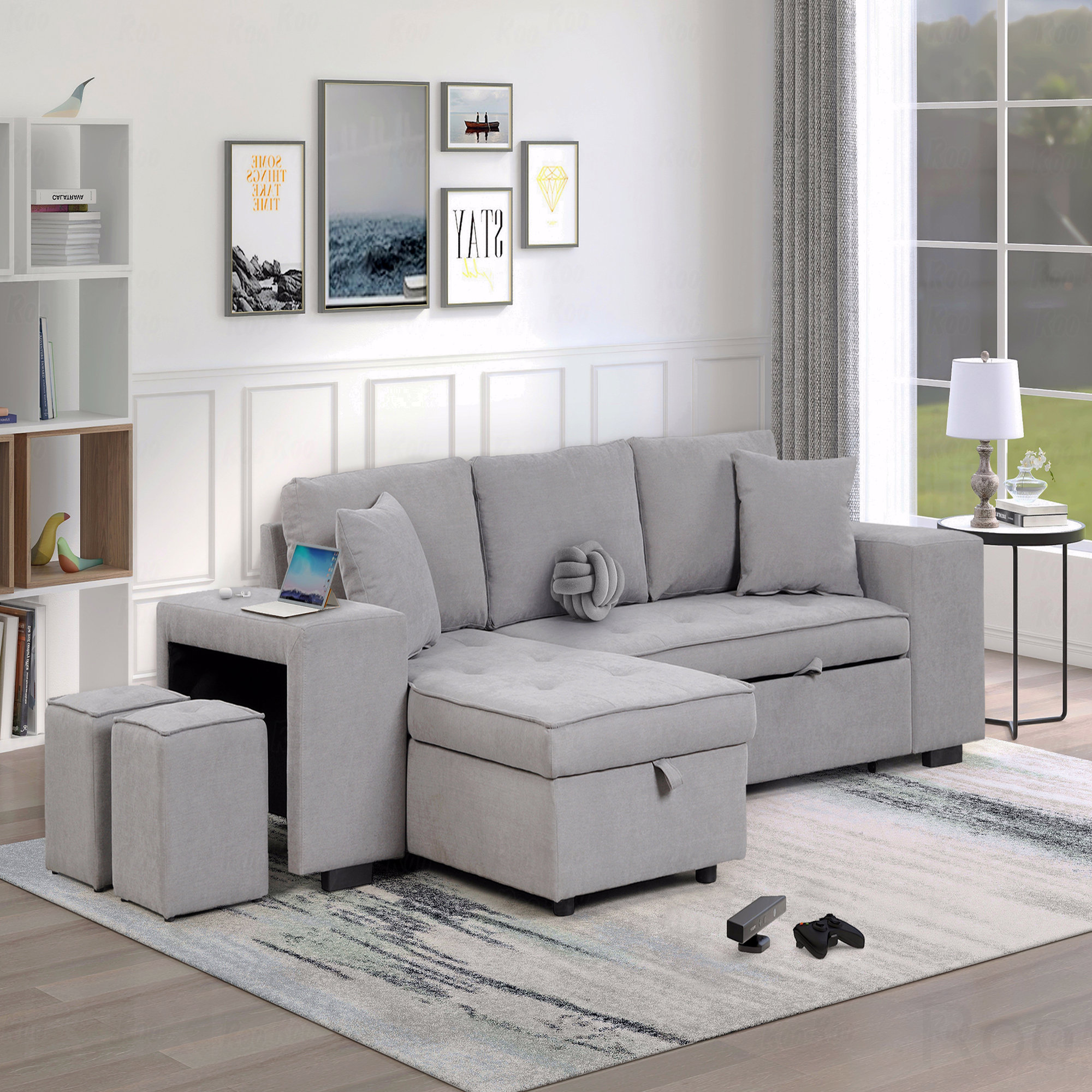 Latitude Run® Sleeper, 104.5" Pull Out Sofa Reversible L-Shape 3 Seat ...