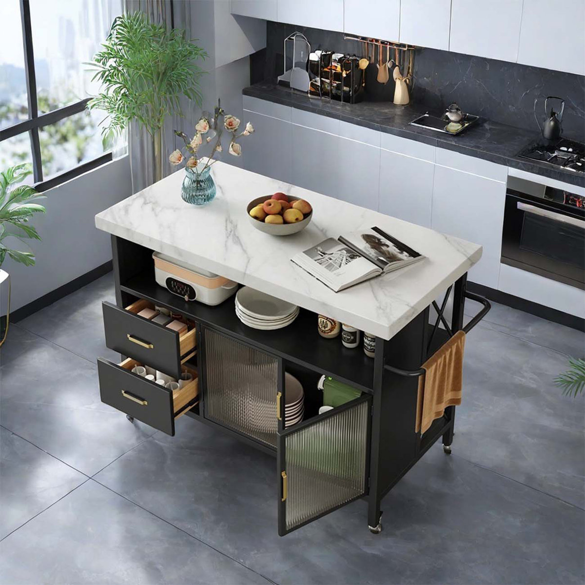 Hart Enjoy life Marble movable kitchen island, metal base material ...